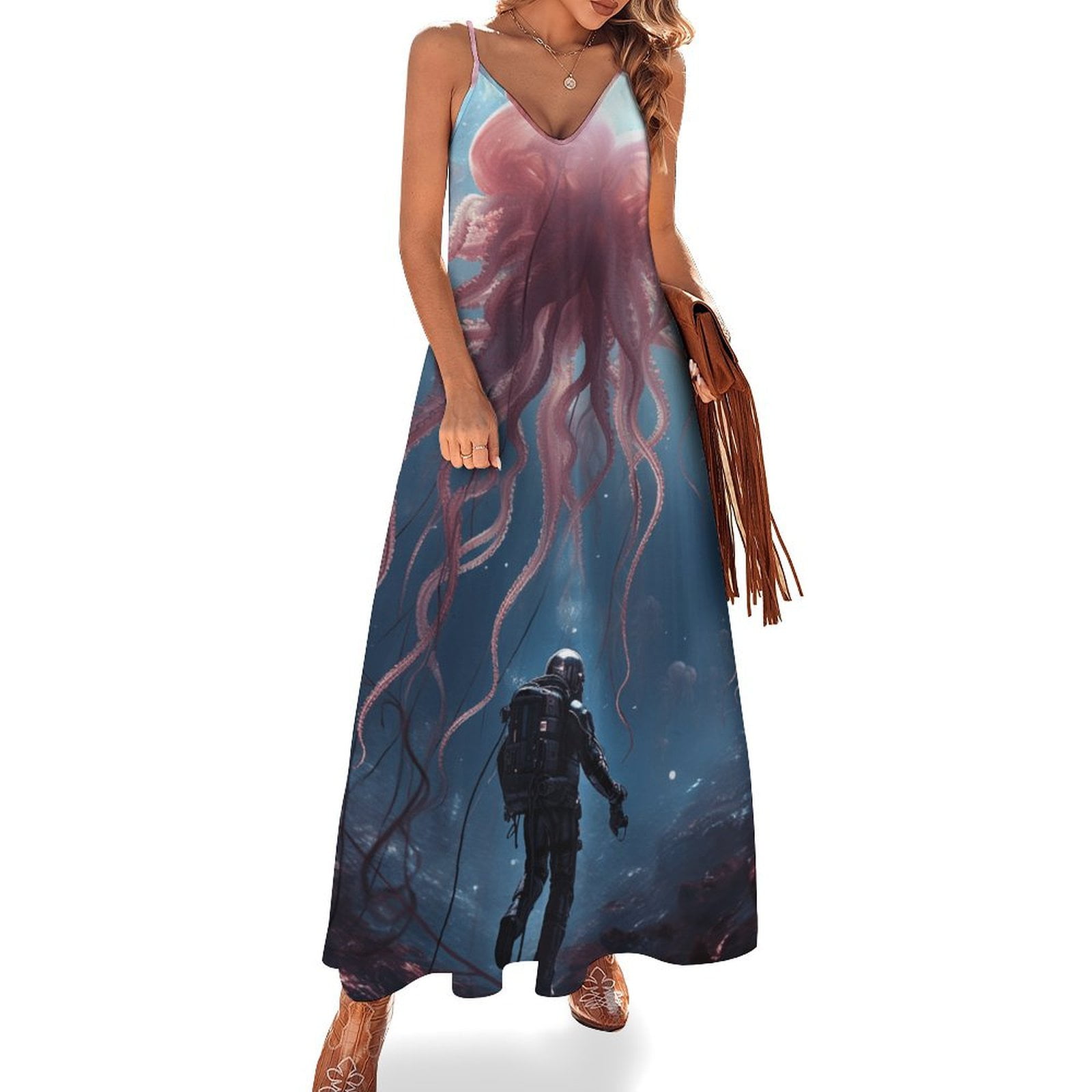 Octopus in The Mysterious Ocean Sleeveless Dress Women's Luxury Party ...