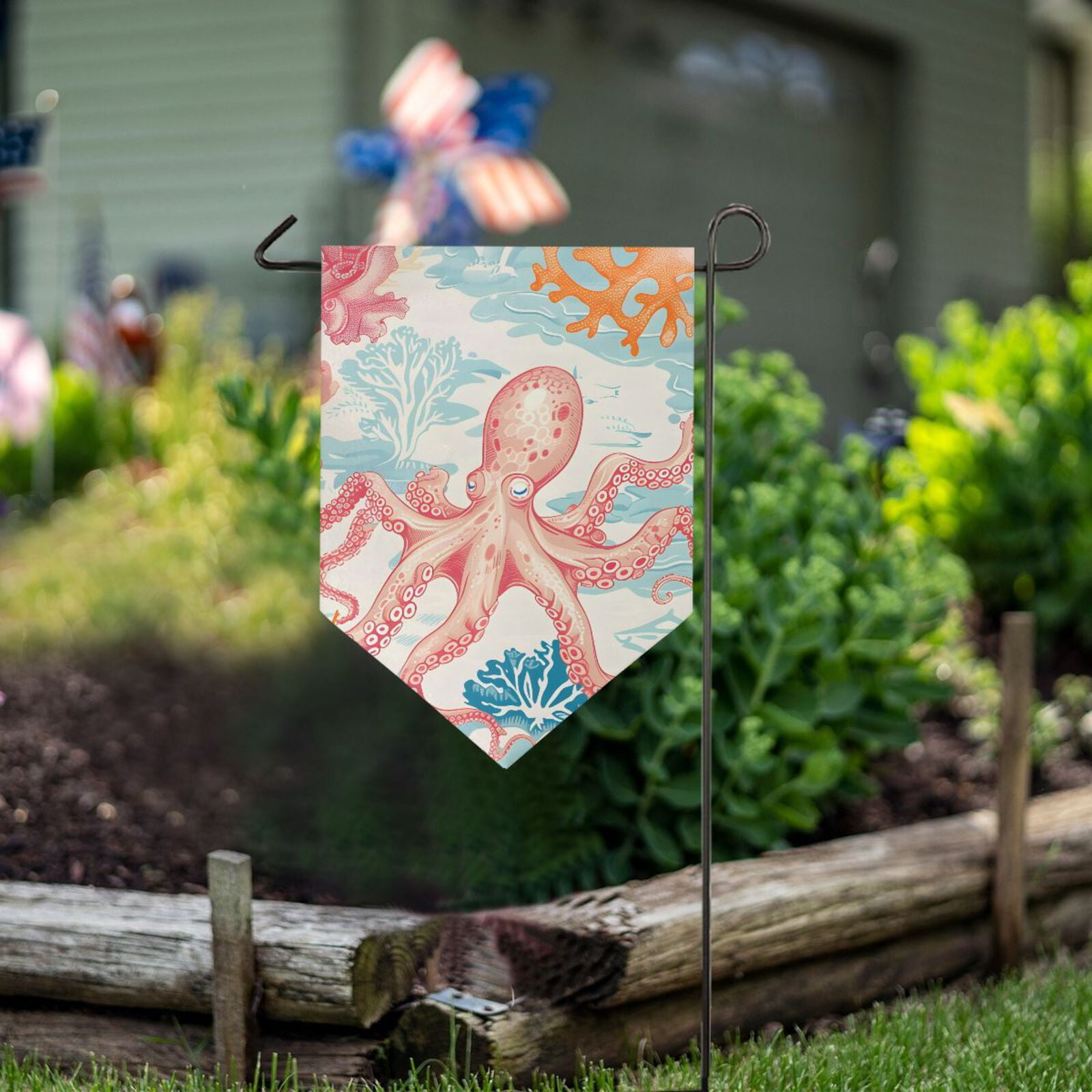 Octopus with Corals Garden Flag 18" x 12.5" Double Sided Yard Lawn ...