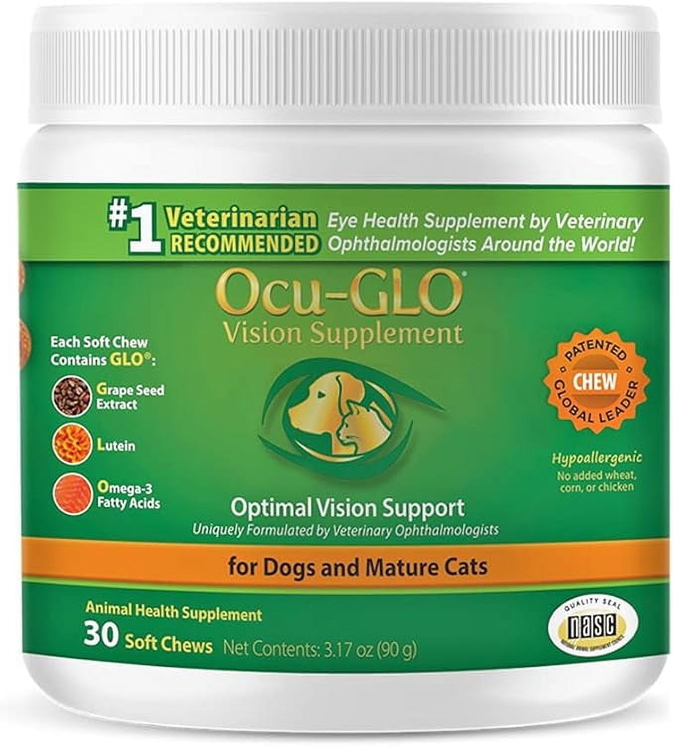 Ocu-GLO Vision Supplement for Dogs & Mature Cats by Animal Necessity ...