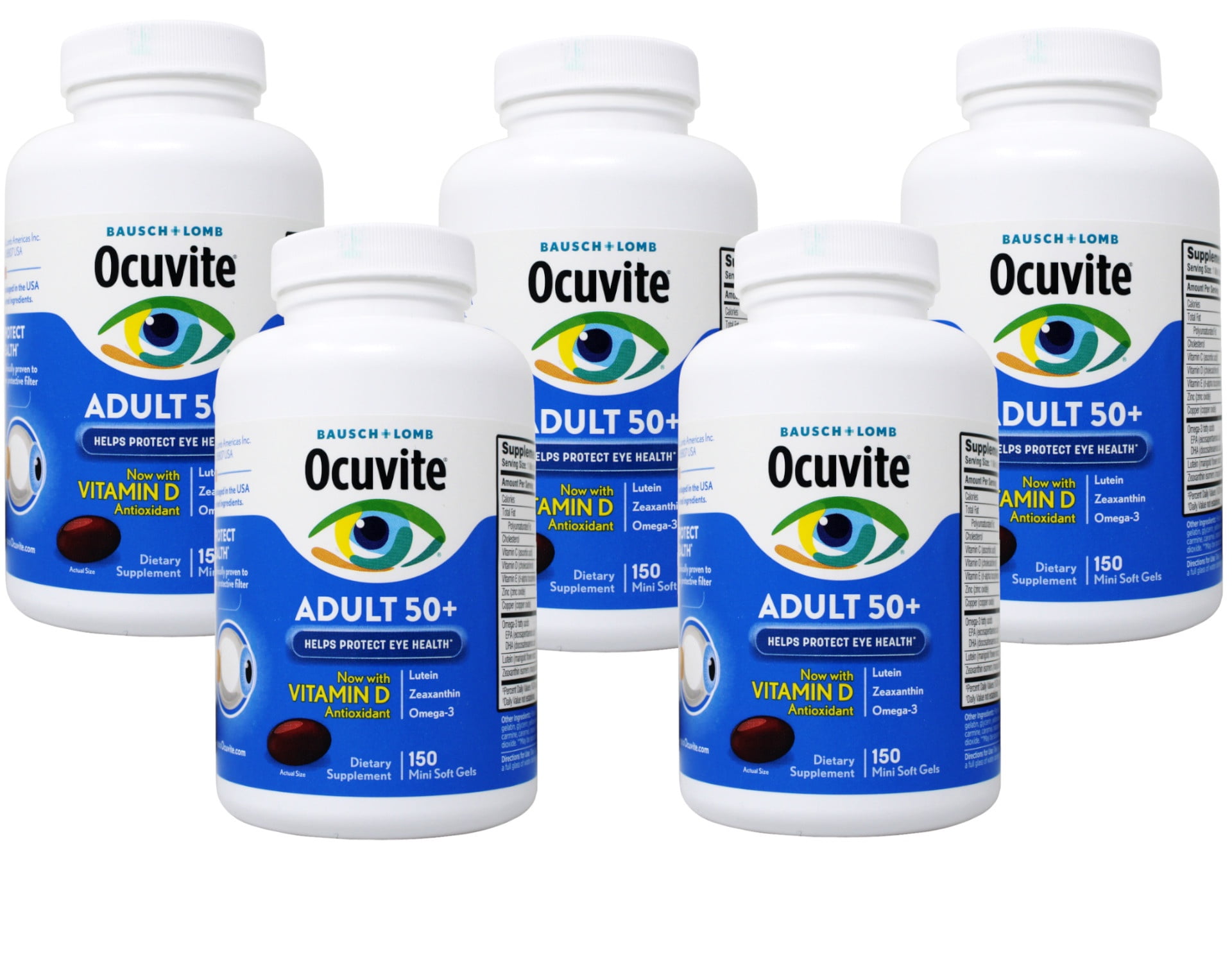 (5 pack) Ocuvite Adult 50+ Eye Health Supplement, Vitamin D ...