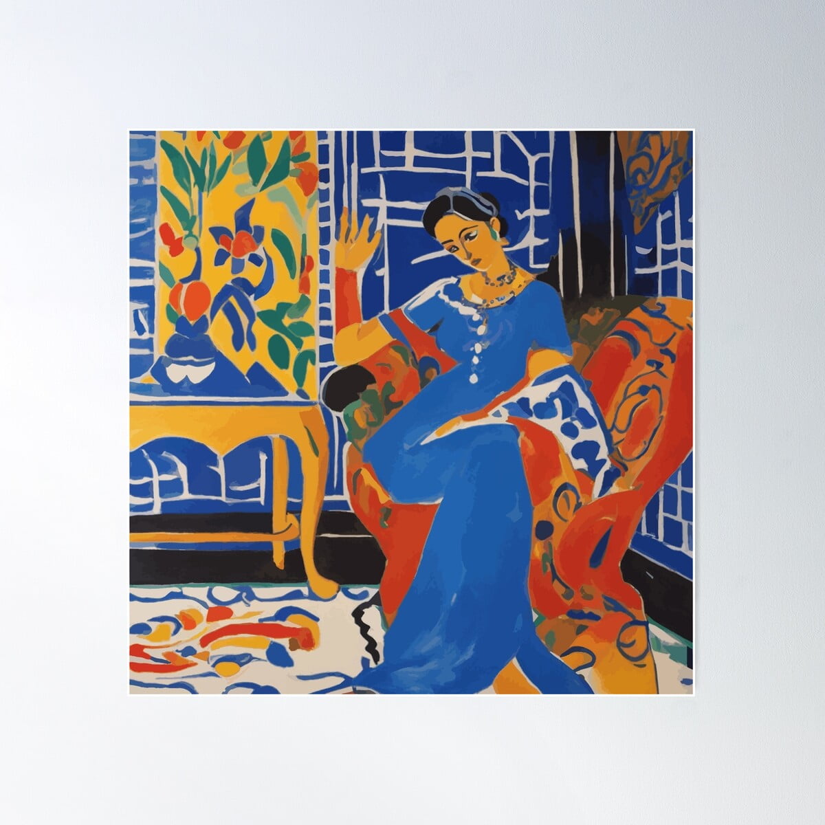 Odalisque In A Blue Dress After Matisse Poster Wall Art, Modern Wall Decor For Living Room ...