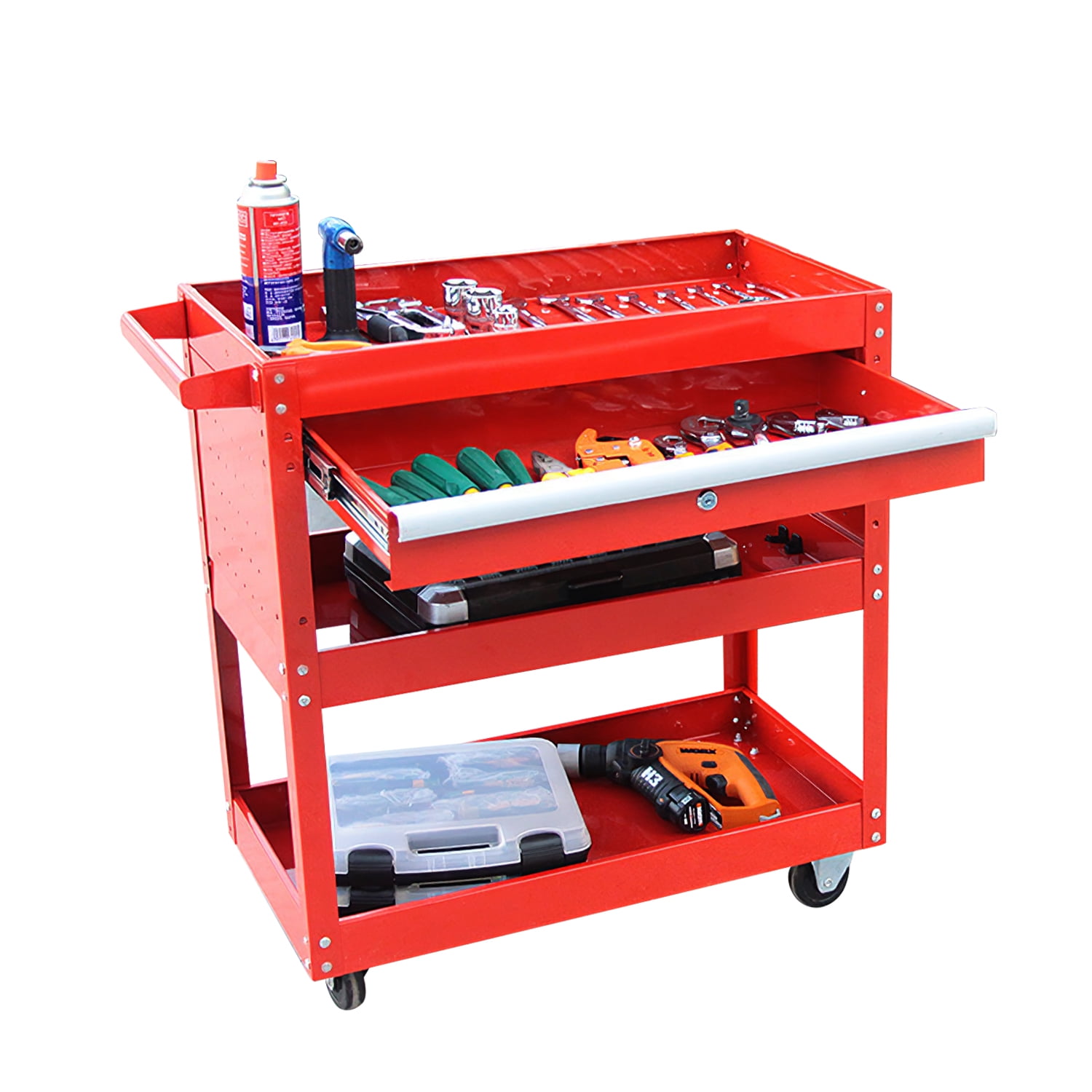 Odaof 3 Tier Rolling Tool Cart,Tool Chest and Tool Organizer with ...