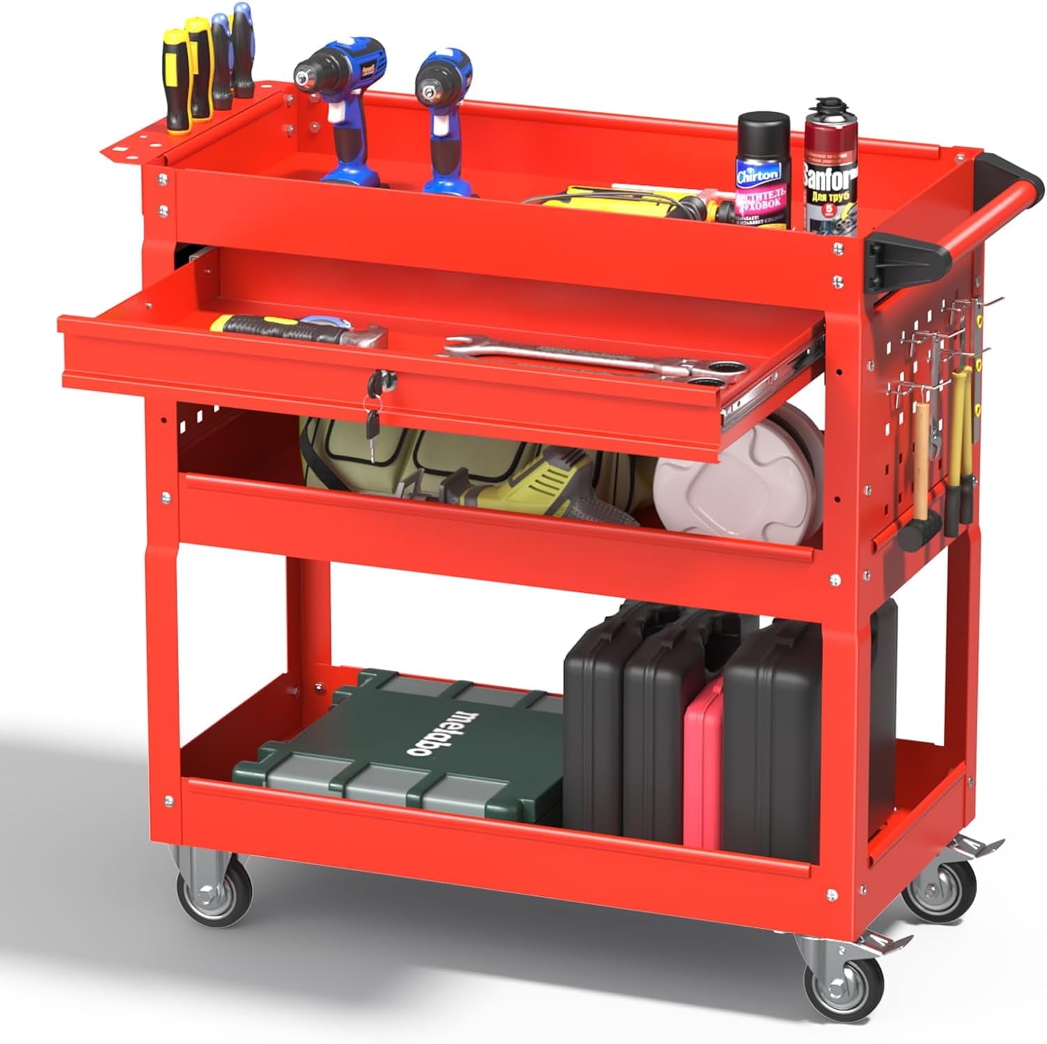 Odaof 3 Tier Rolling Tool Cart,Tool Chest and Tool Organizer with ...