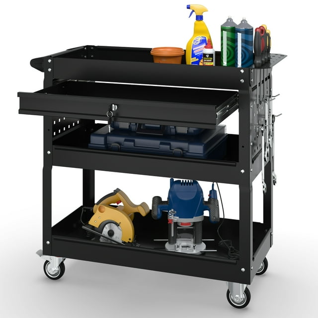Odaof 3-Tray Rolling Tool Cart with Lock Drawers and Wheels, 330 LBS ...