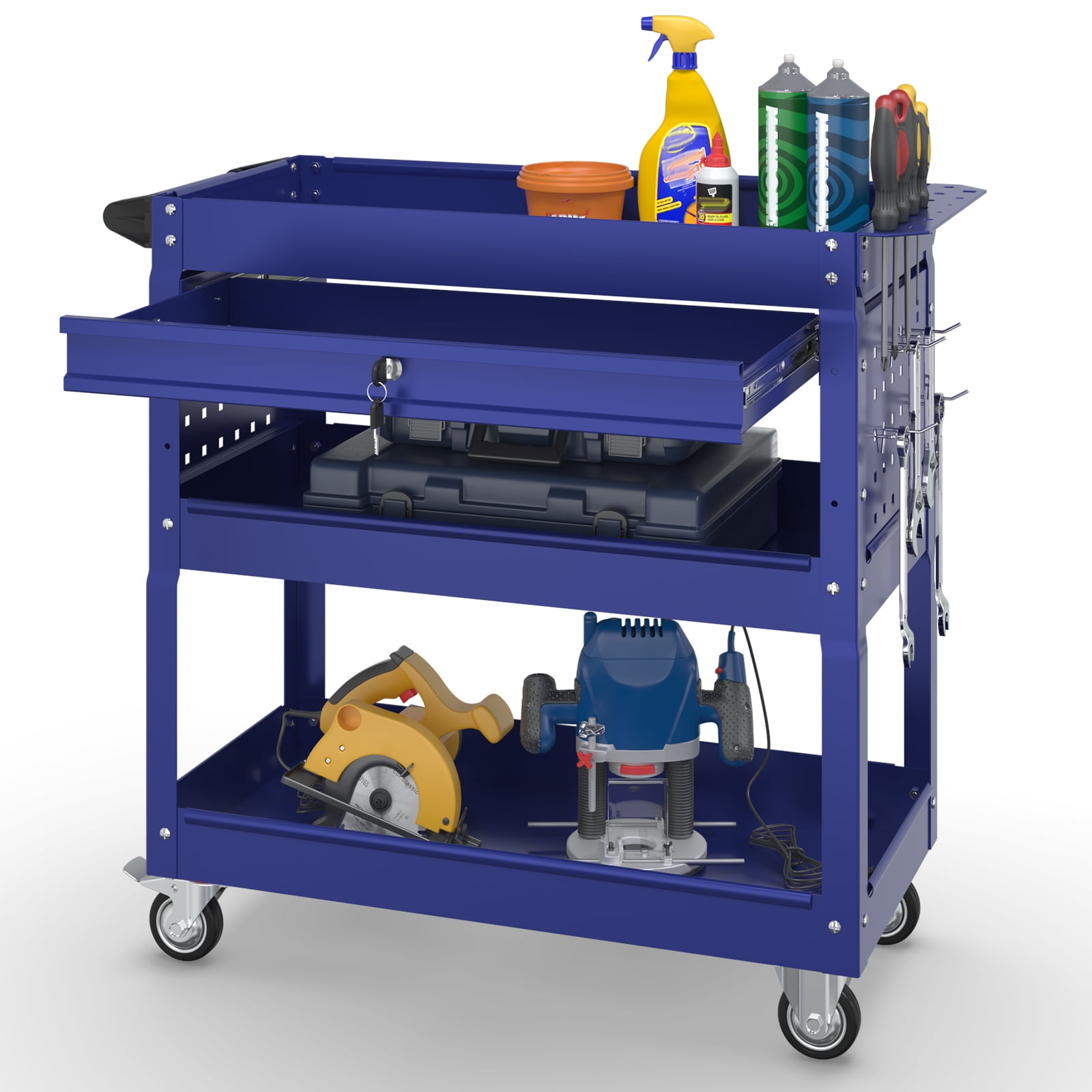 Odaof 3-Tray Rolling Tool Cart with Lock Drawers and Wheels, 330 LBS ...