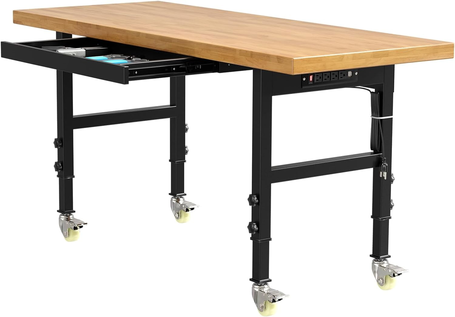"Odaof 48"" Rolling Workbench, Adjustable, Heavy-Duty, Drawer, Rubber ...