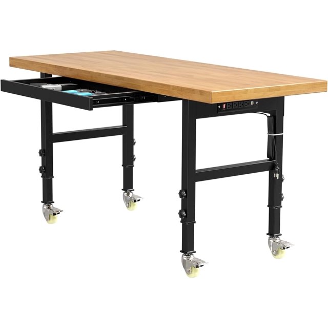 "Odaof 48"" Rolling Workbench, Adjustable, Heavy-Duty, Drawer, Rubber ...