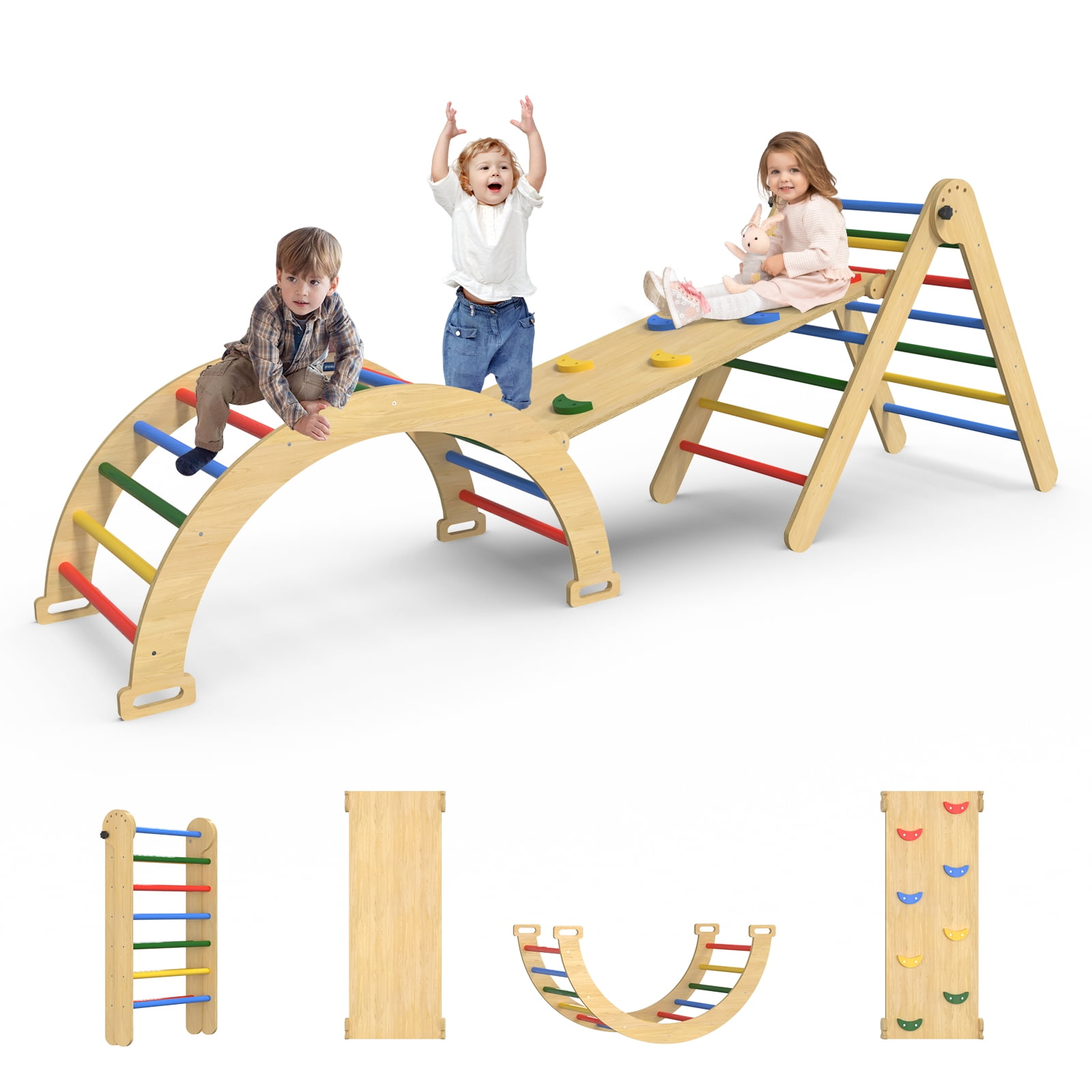 Odaof 5-in-1 Montessori Playset, Pikler Triangle, Climbing Arch & Ramp ...