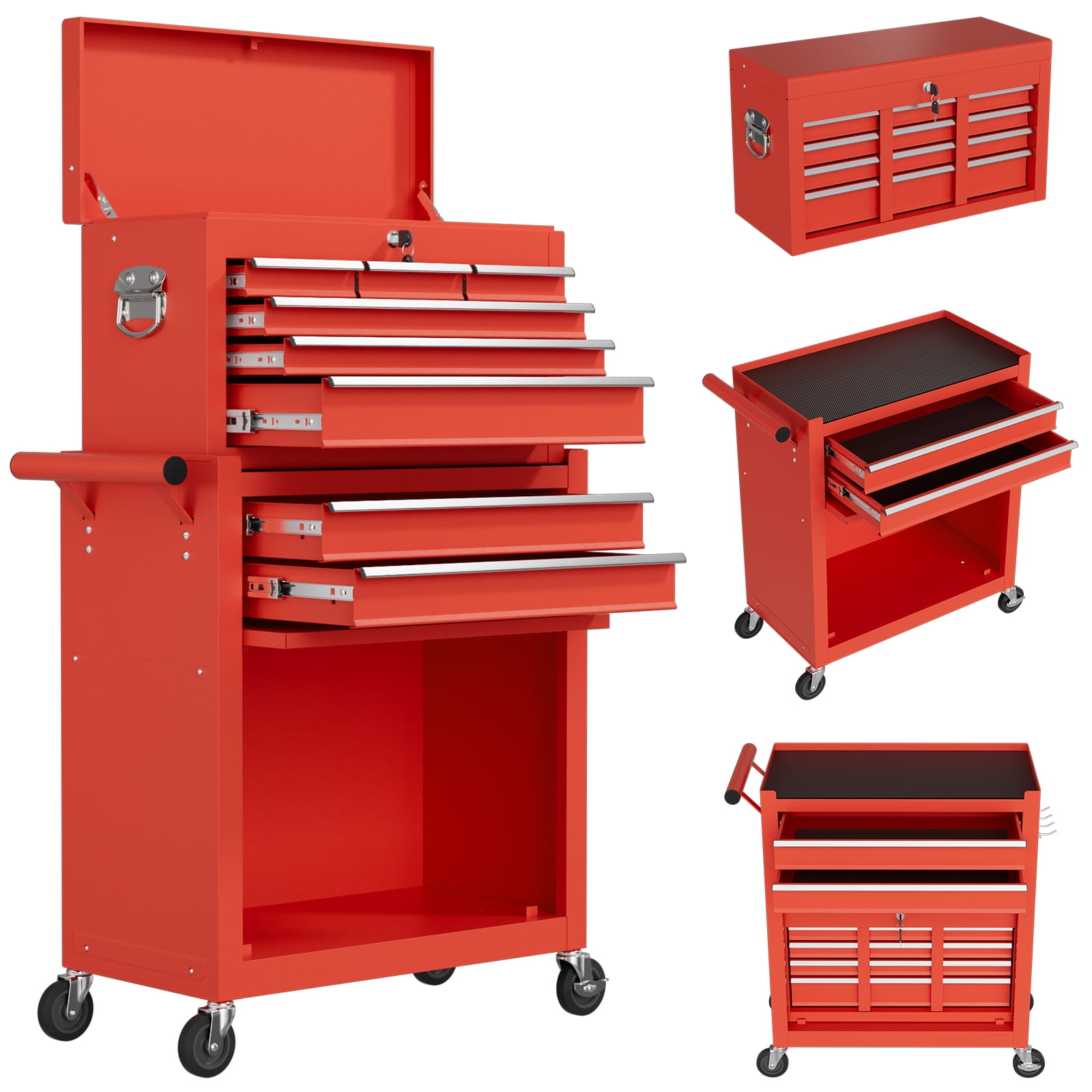 Odaof 8 Drawer Mechanic Tool Chest with Wheels Heavy Duty Rolling Tool Box Cabinet with Riser ...