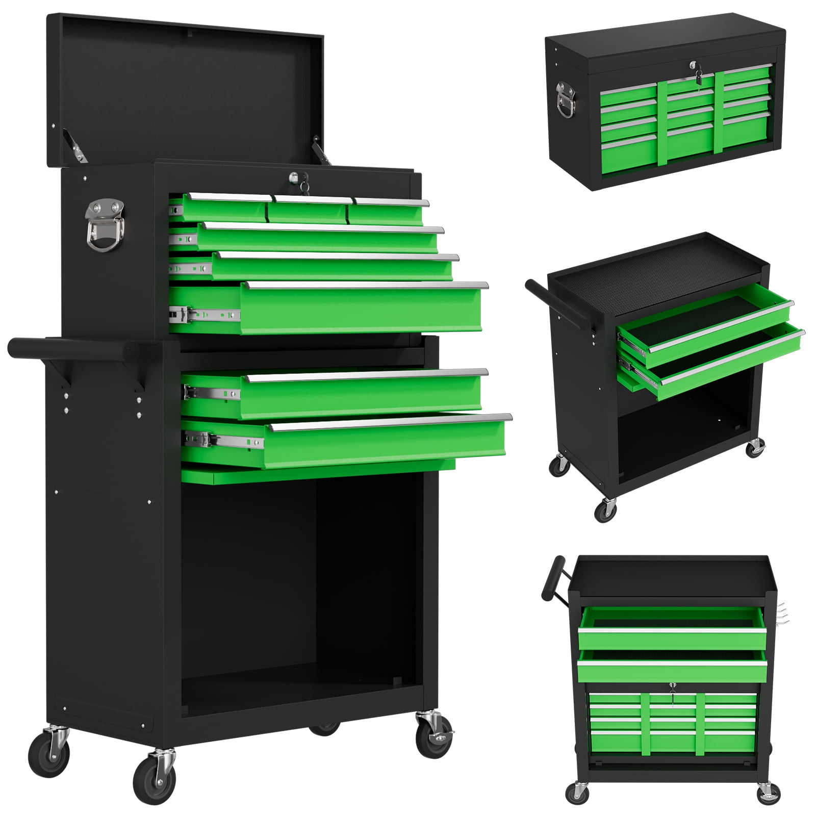 Odaof 8 Drawer Mechanic Tool Chest with Wheels Heavy Duty Rolling Tool Box Cabinet with Riser ...