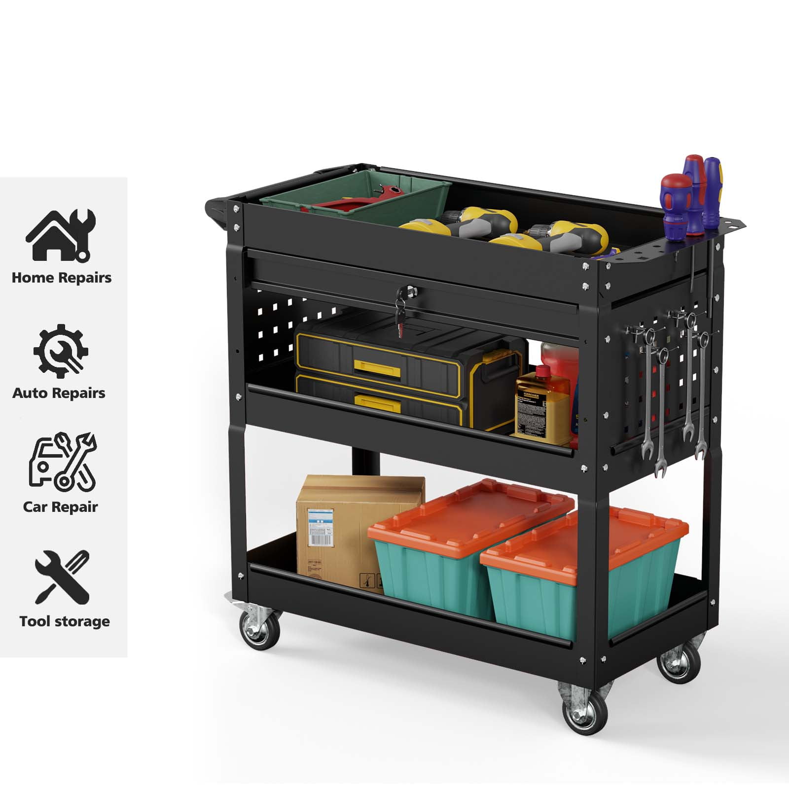 Odaof Big Tool Cart, 4-Wheel Tool Cart, Rolling Tool Cart, Big Tool ...