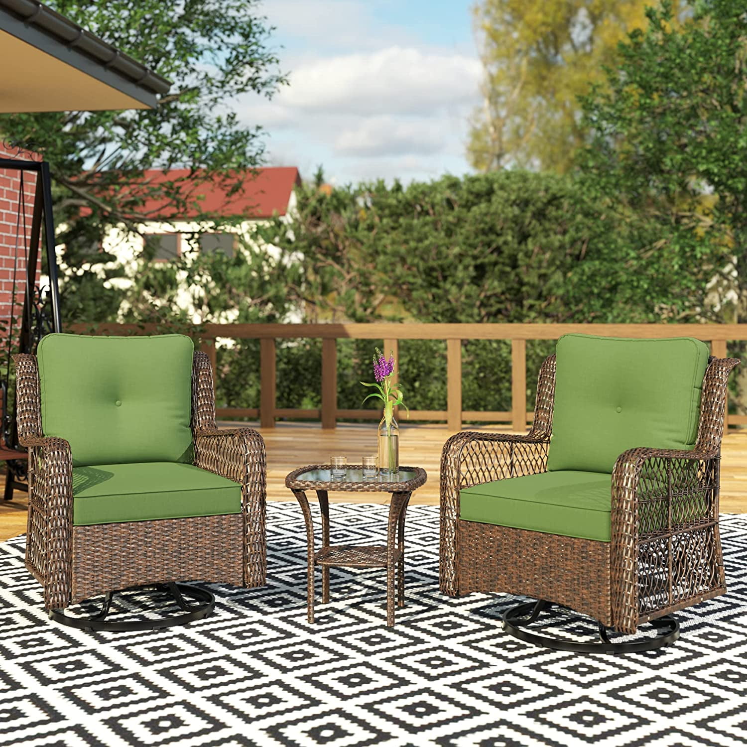 Odaof Outdoor Wicker Patio Bistro Set with 360-Degree Swivel Rocking ...