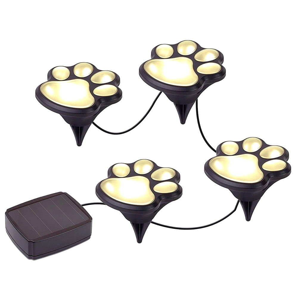 Odash LED Paw Print Solar Power Outdoor Garden Lights, Set of 4, Dog ...