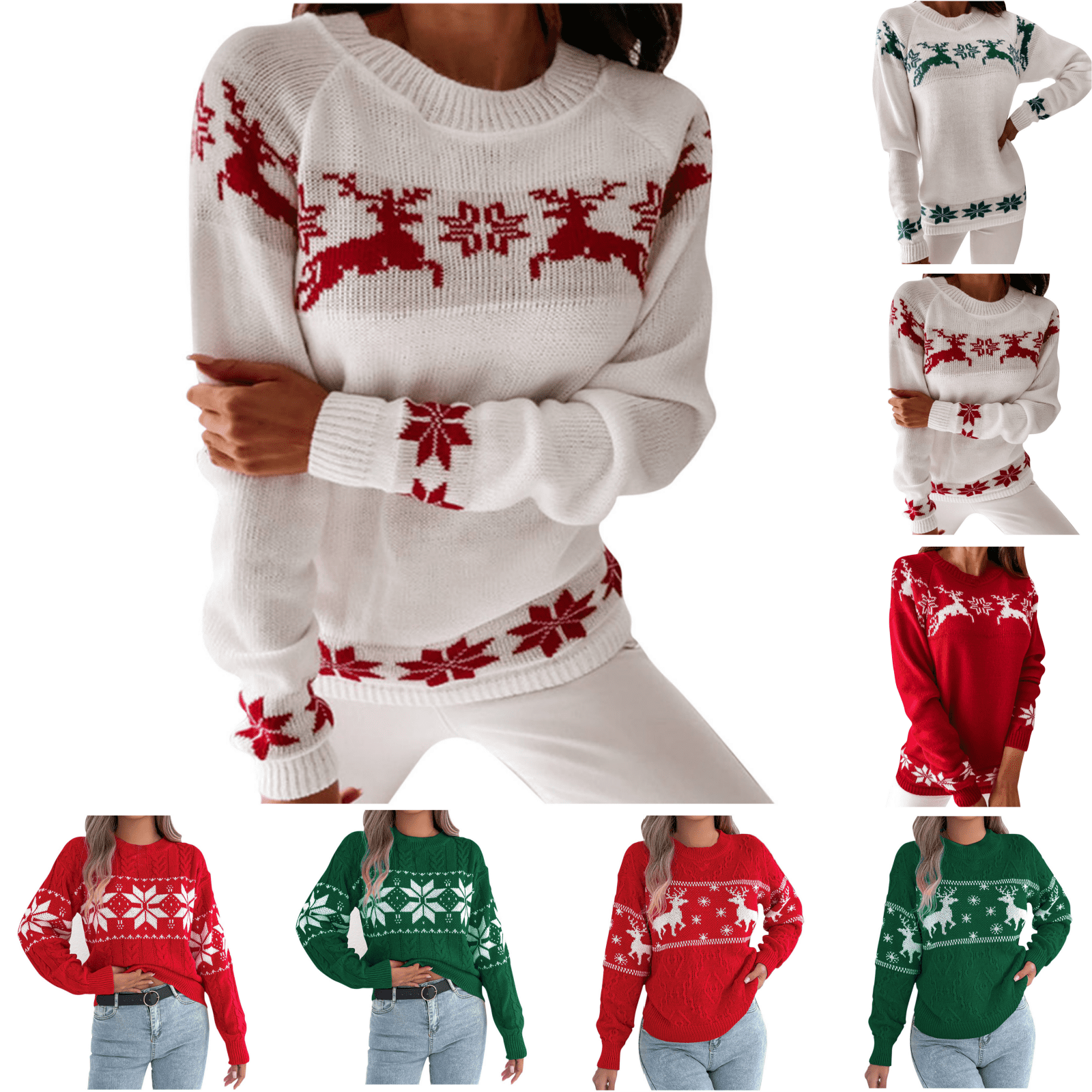 Odbmxy Christmas Sweaters for Women Plus Size Pullover Long Sleeve ...