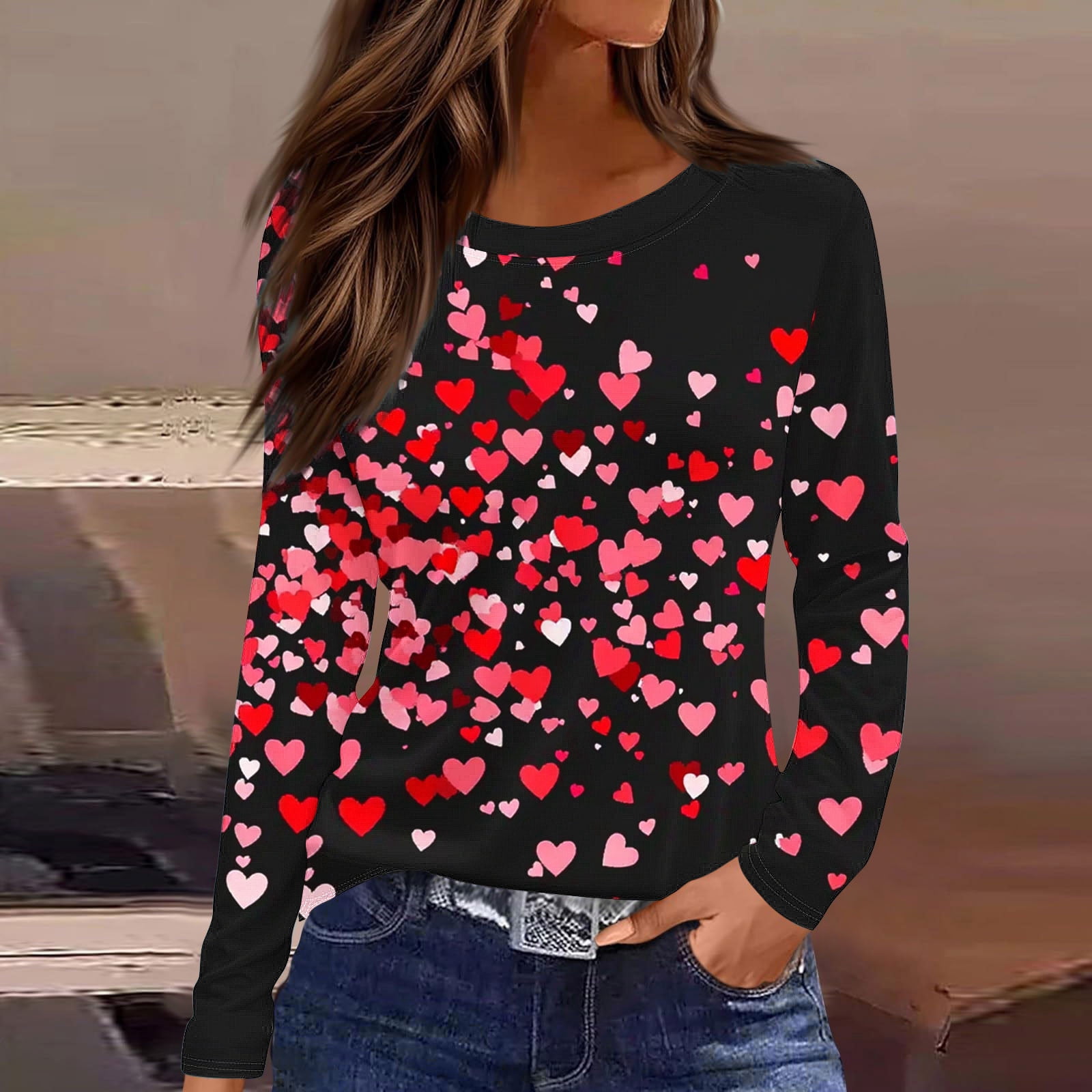 Odbmxy Long Sleeve Tee Shirts for Women Valentines Day Tops for Women ...