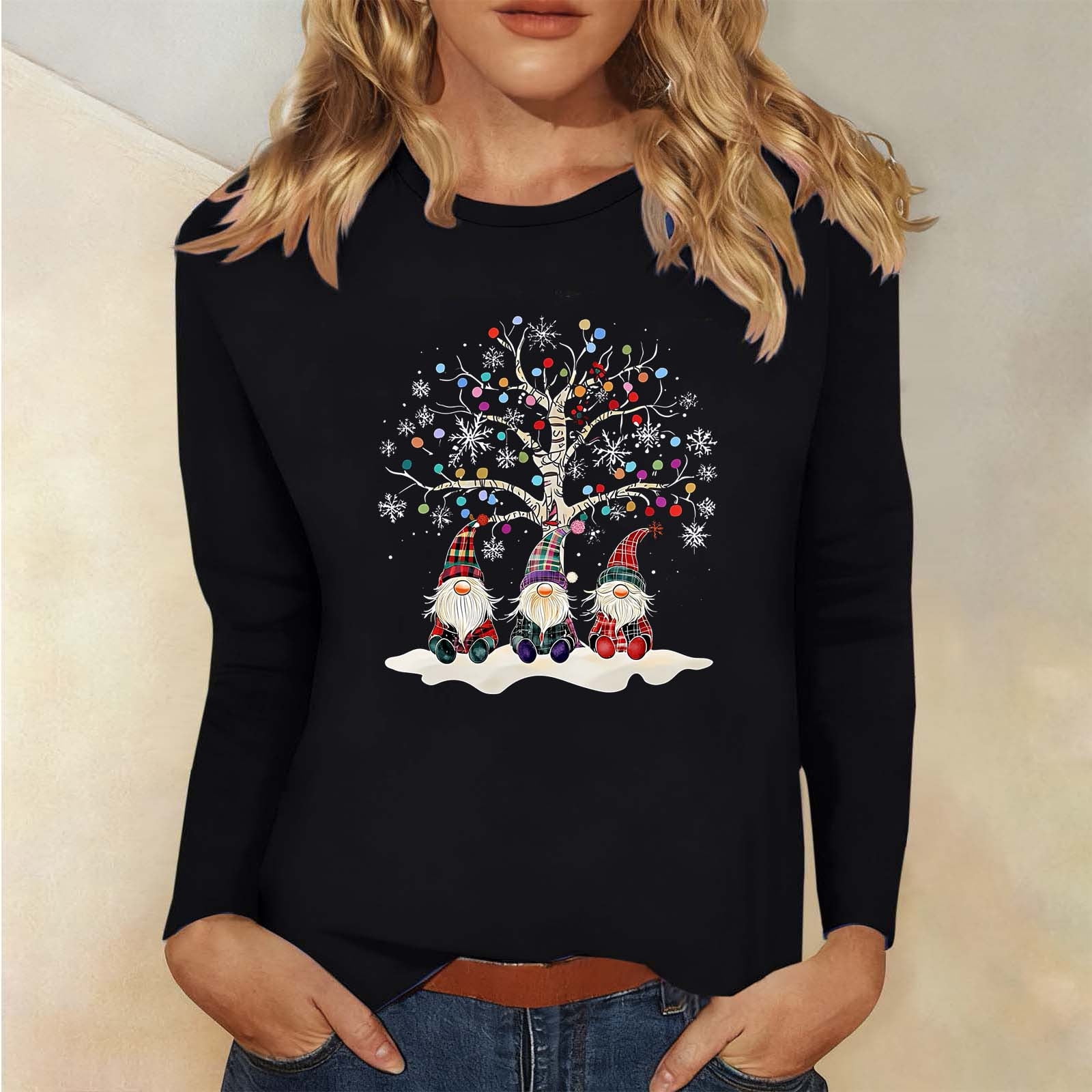 Odbmxy Long Sleeve Womens Christmas Tops Graphic Tee Shirts for Women ...
