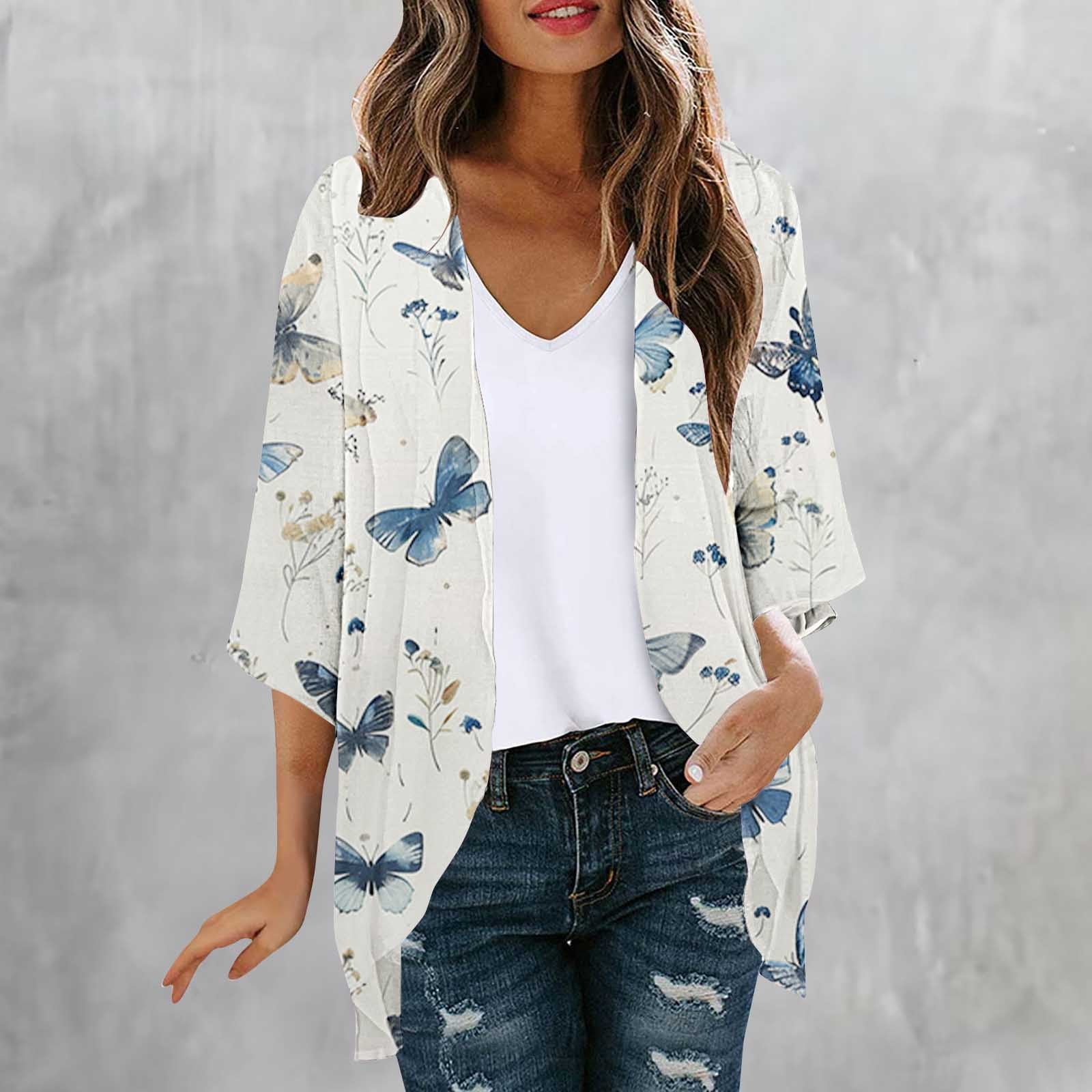 Odbmxy Oversized Cardigans for Women Summer 3/4 Sleeve Shirts for Women ...