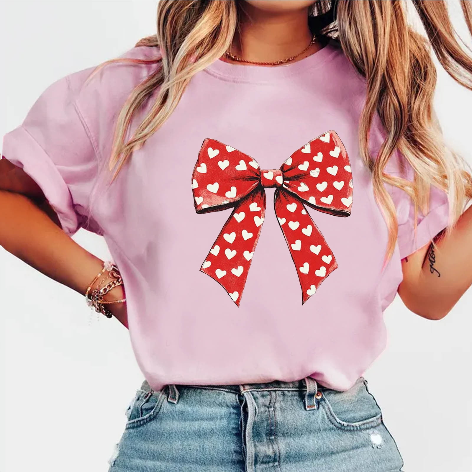 Odbmxy Short Sleeve Womens T Shirt Valentines Pink Tops for Women Plus ...