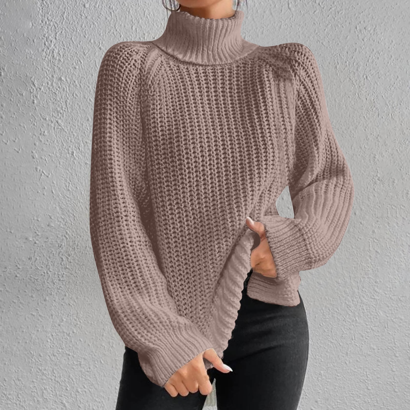 Odbmxy Sweaters for Women Plus Size High Neck Long Sleeve Sweater for ...
