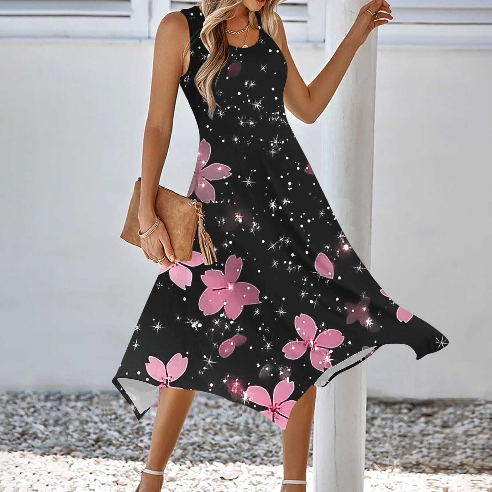 Odbmxy Women Sundress Sleeveless Beach Women's Midi Length Dresses Tank ...