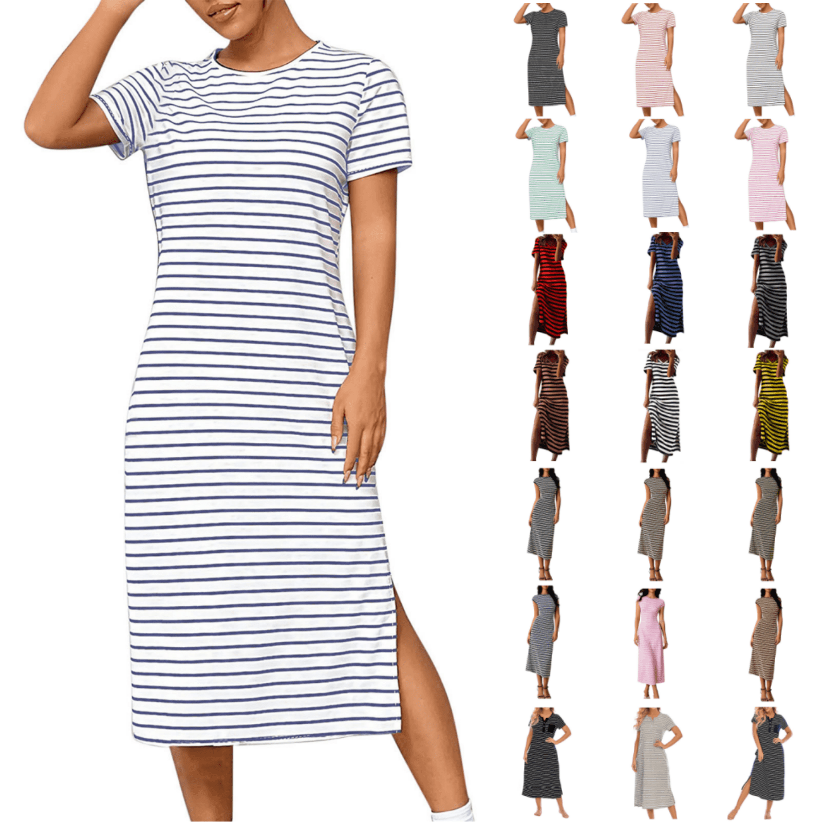 Odbmxy Womens Midi Dress Short Sleeve T-Shirt Woman Dresses Plus Size ...