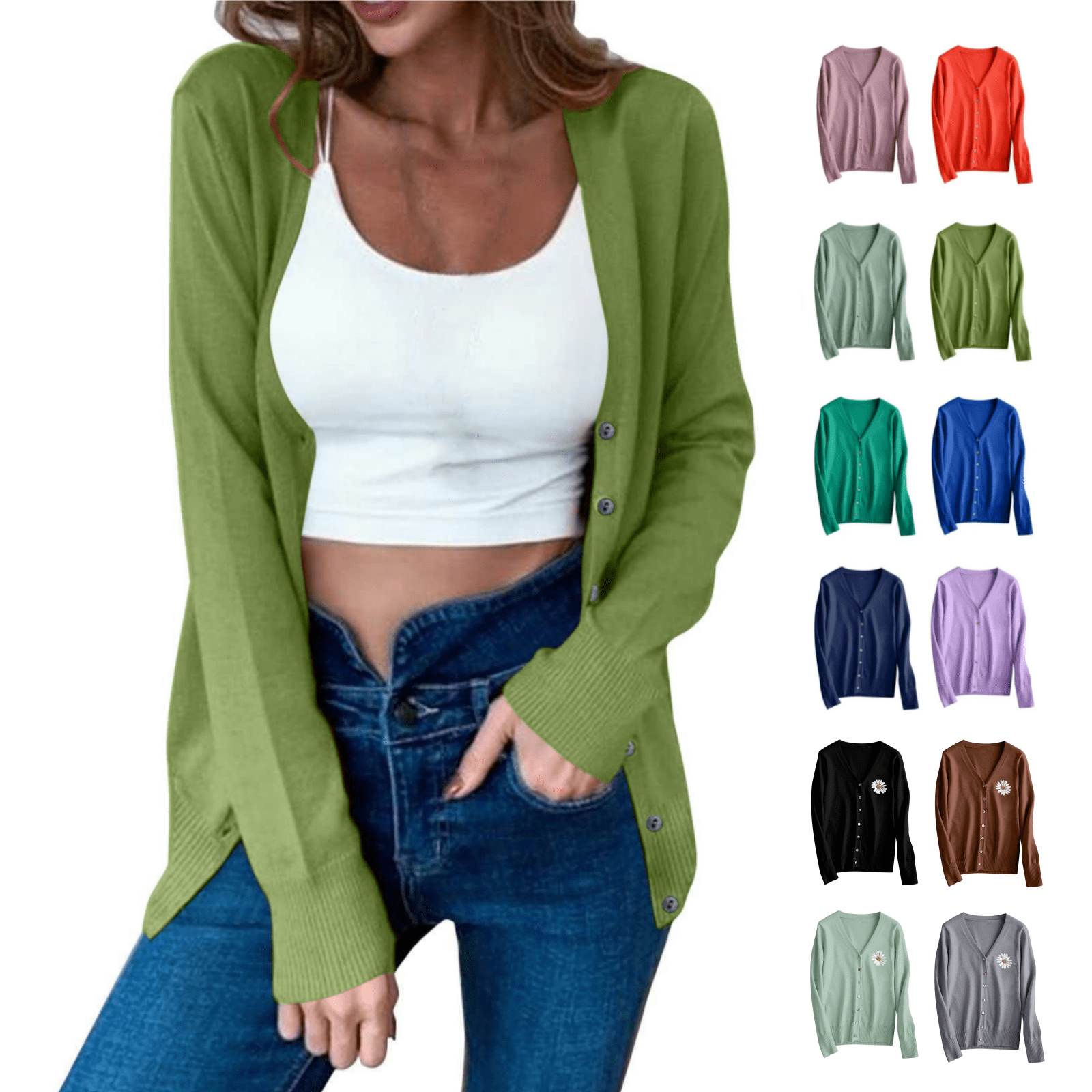 Odbmxy Womens Sweater V-Neck Long Sleeve Cardigan Sweaters for Women ...