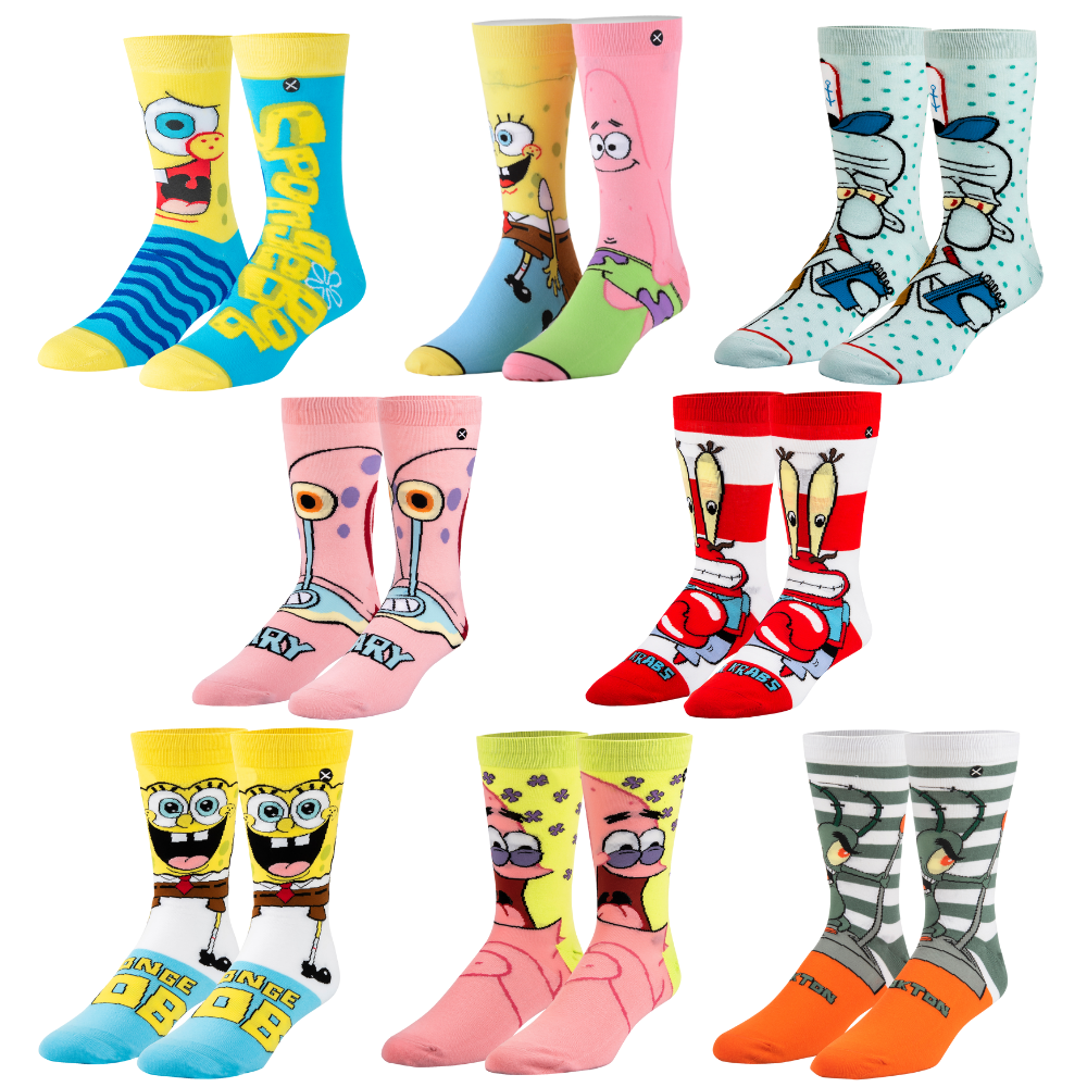 Odd Sox, Nickelodeon SpongeBob Cartoon Sock Gift Box Set, 8 Pairs, Fun ...