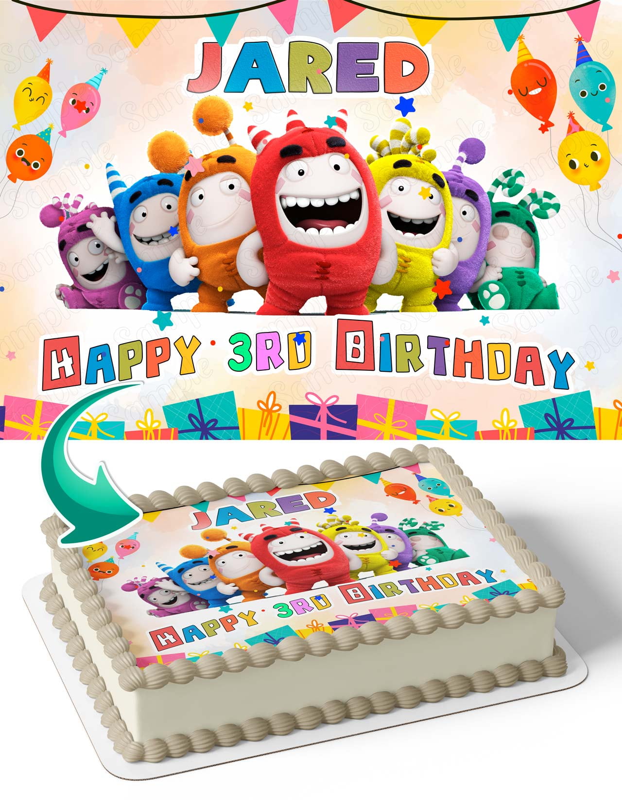 Oddbods Cute Boy Girls Edible Image Cake Topper Personalized Birthday ...