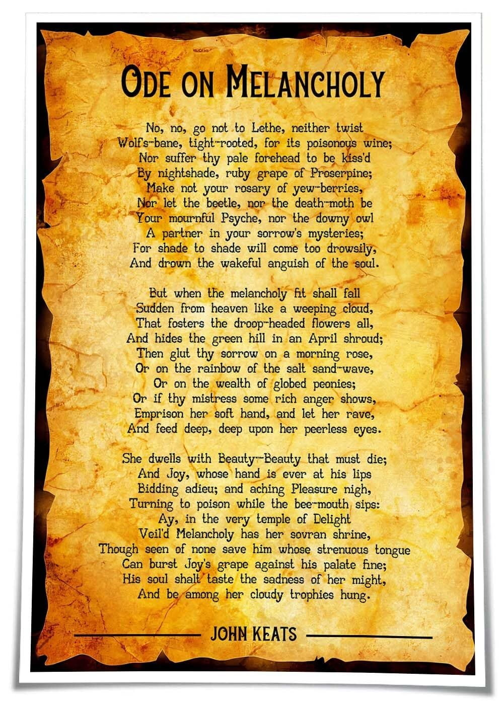 Ode on Melancholy Poem Wall Decor Poetry Poster Kitchen Decoration for ...