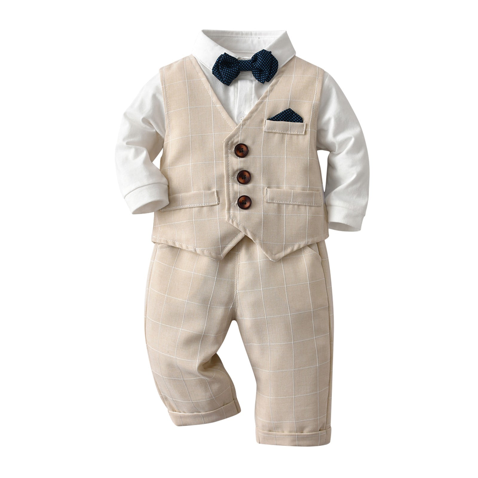 Odeerbi 1-6 Years Toddler Boys Plaid Cotton Gentleman Formal Dress Suit ...