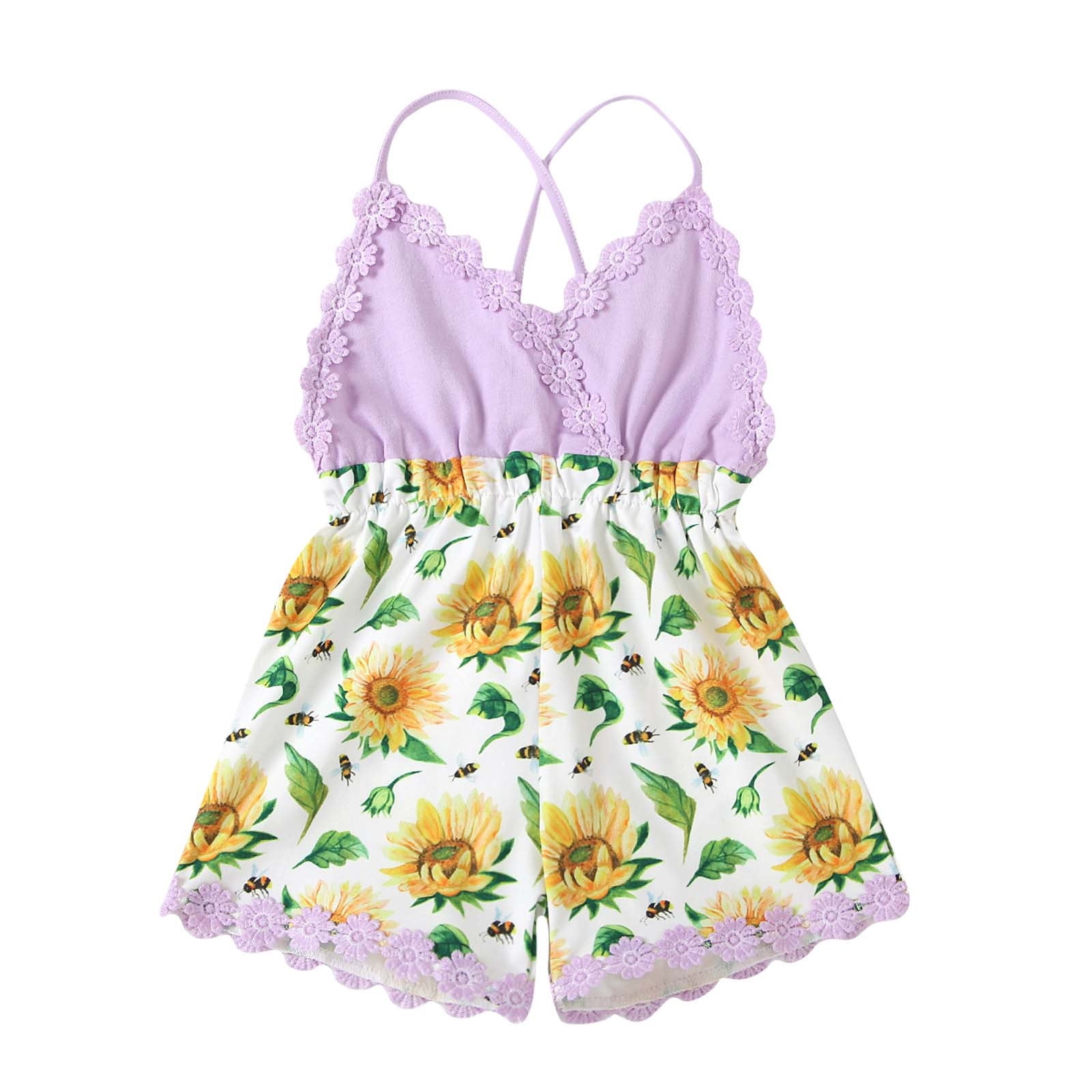 Odeerbi 2025 Toddler Kids Girl Vest Backless Sunflower Printed Romper ...