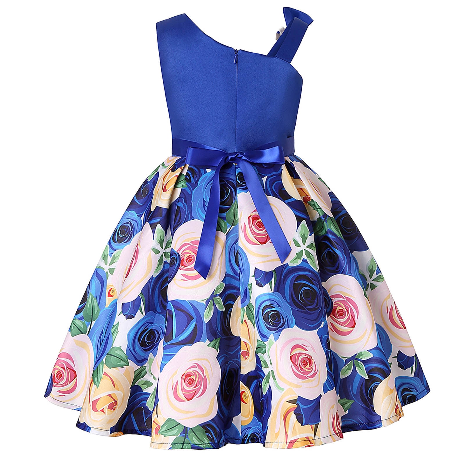 Odeerbi New Shoulder Children's Dress Rose Print Dress Skirt Girls ...