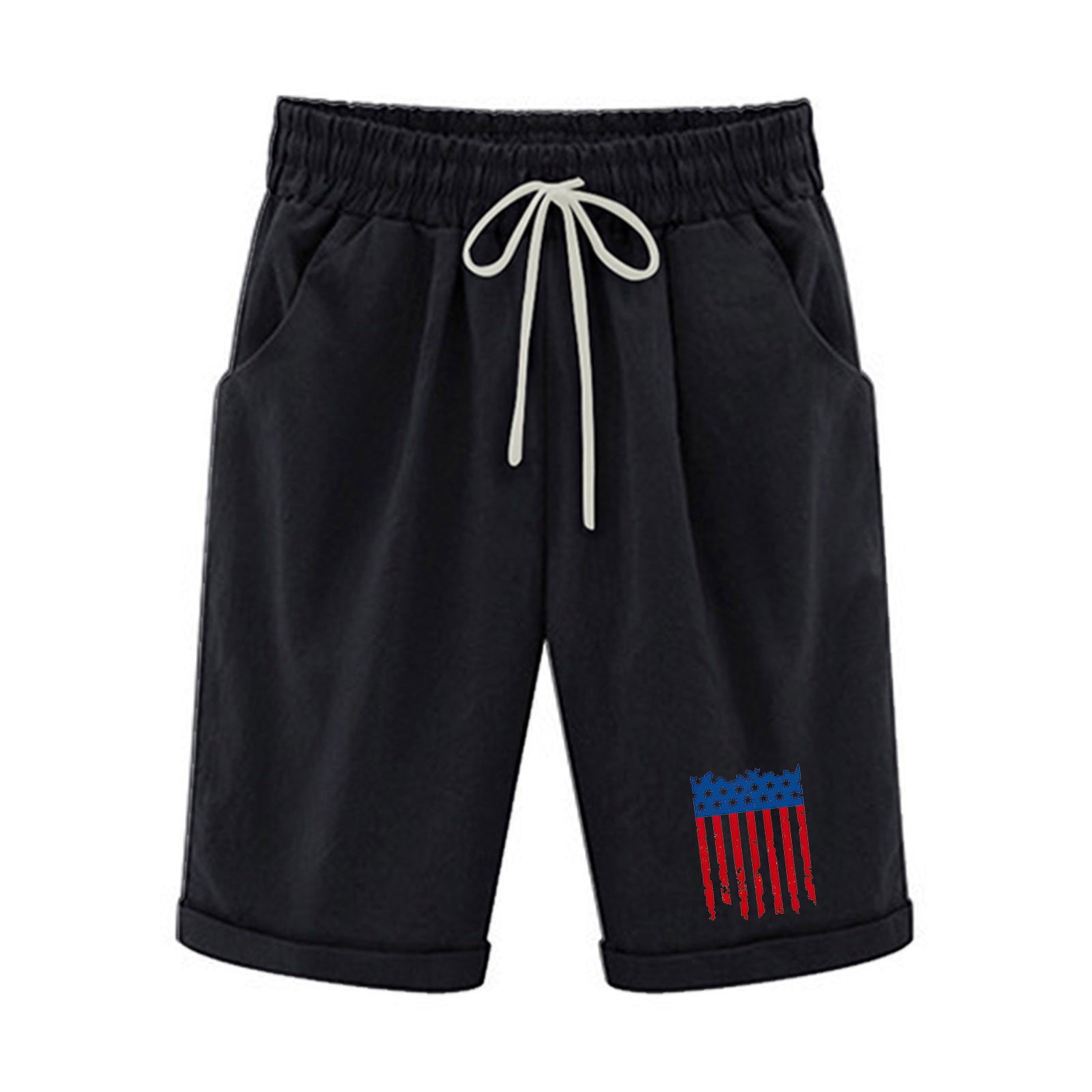 Odeerbi 4th of July Patriotic Cotton Linen Bermuda Shorts for Women ...