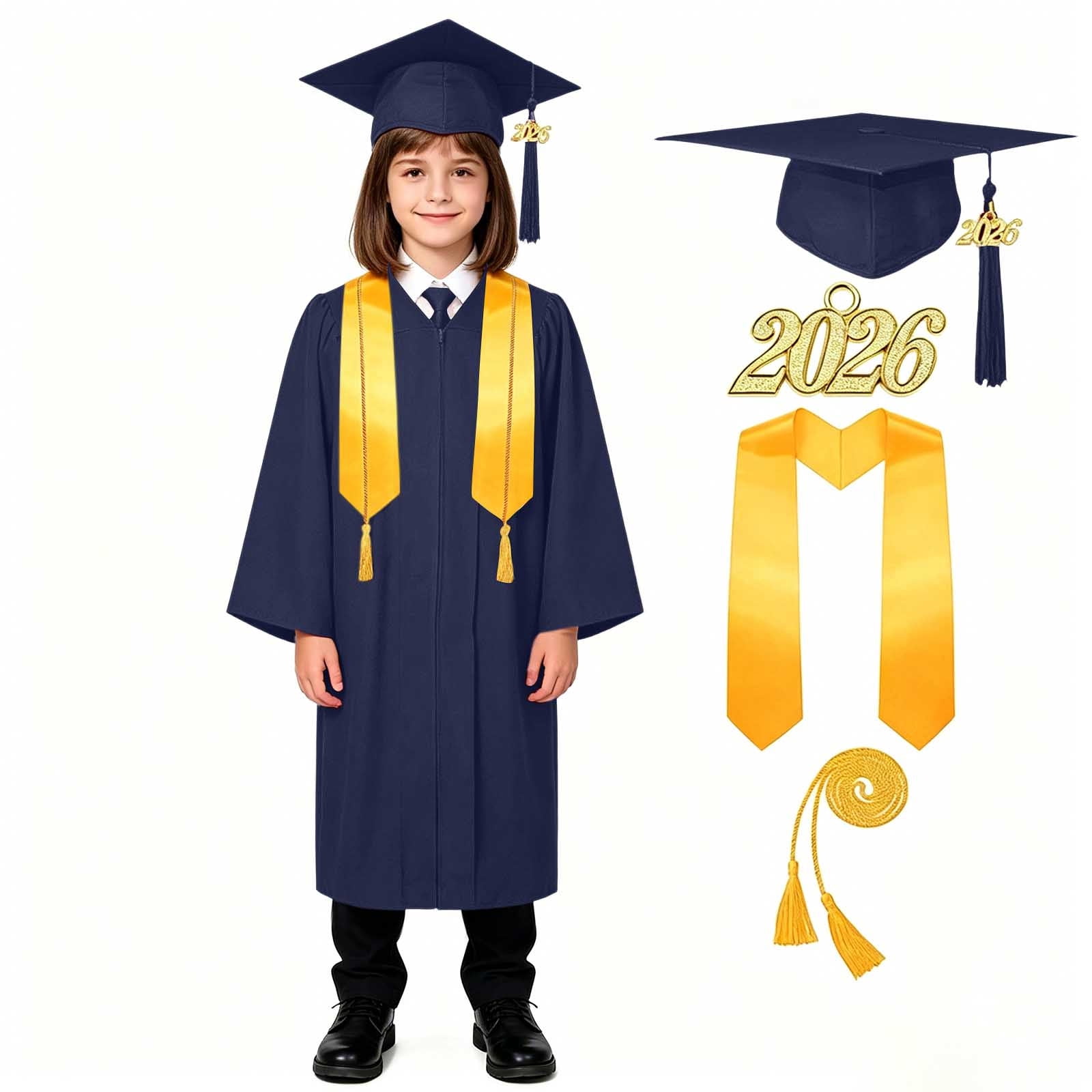 Odeerbi 5-17 Years Kids Teen Boys Girls Graduation Gown Set Solid Color ...