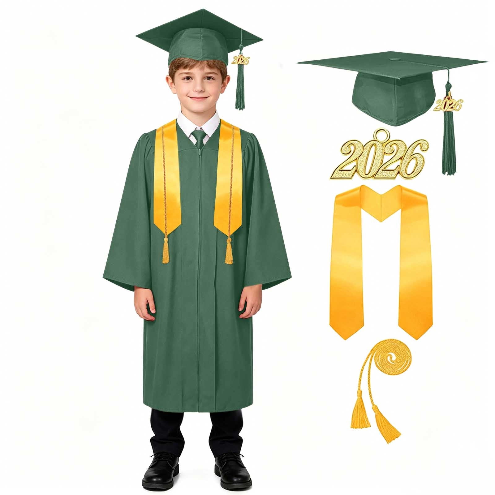Odeerbi 5-17 Years Kids Teen Boys Girls Graduation Gown Set Solid Color ...