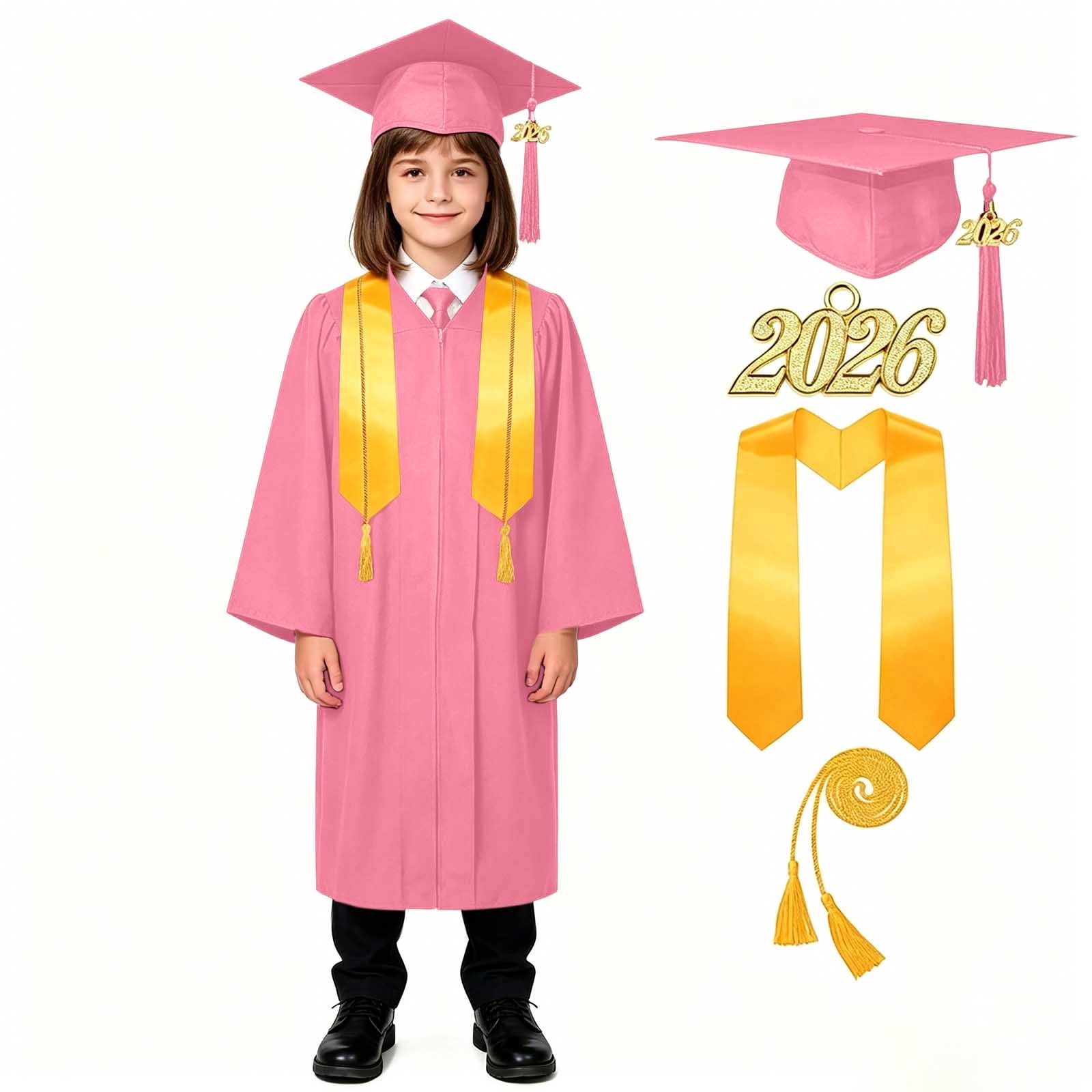 Odeerbi 5-17 Years Kids Teen Boys Girls Graduation Gown Set Solid Color ...