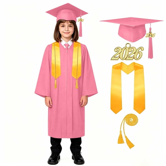 Odeerbi 5-17 Years Kids Teen Boys Girls Graduation Gown Set Solid Color ...