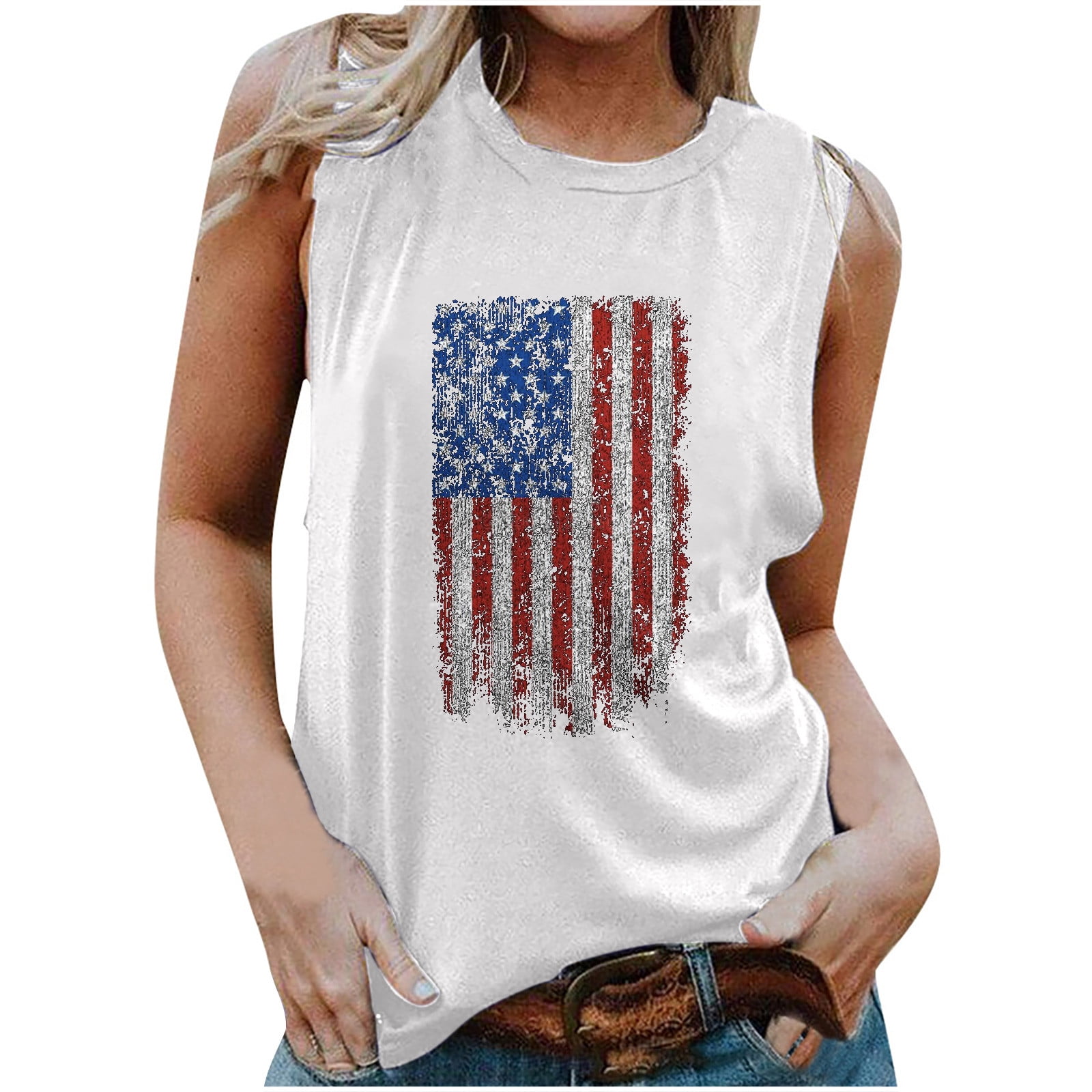 Odeerbi American Flag Patriotic Tank Top for Women Summer USA Flag Star ...