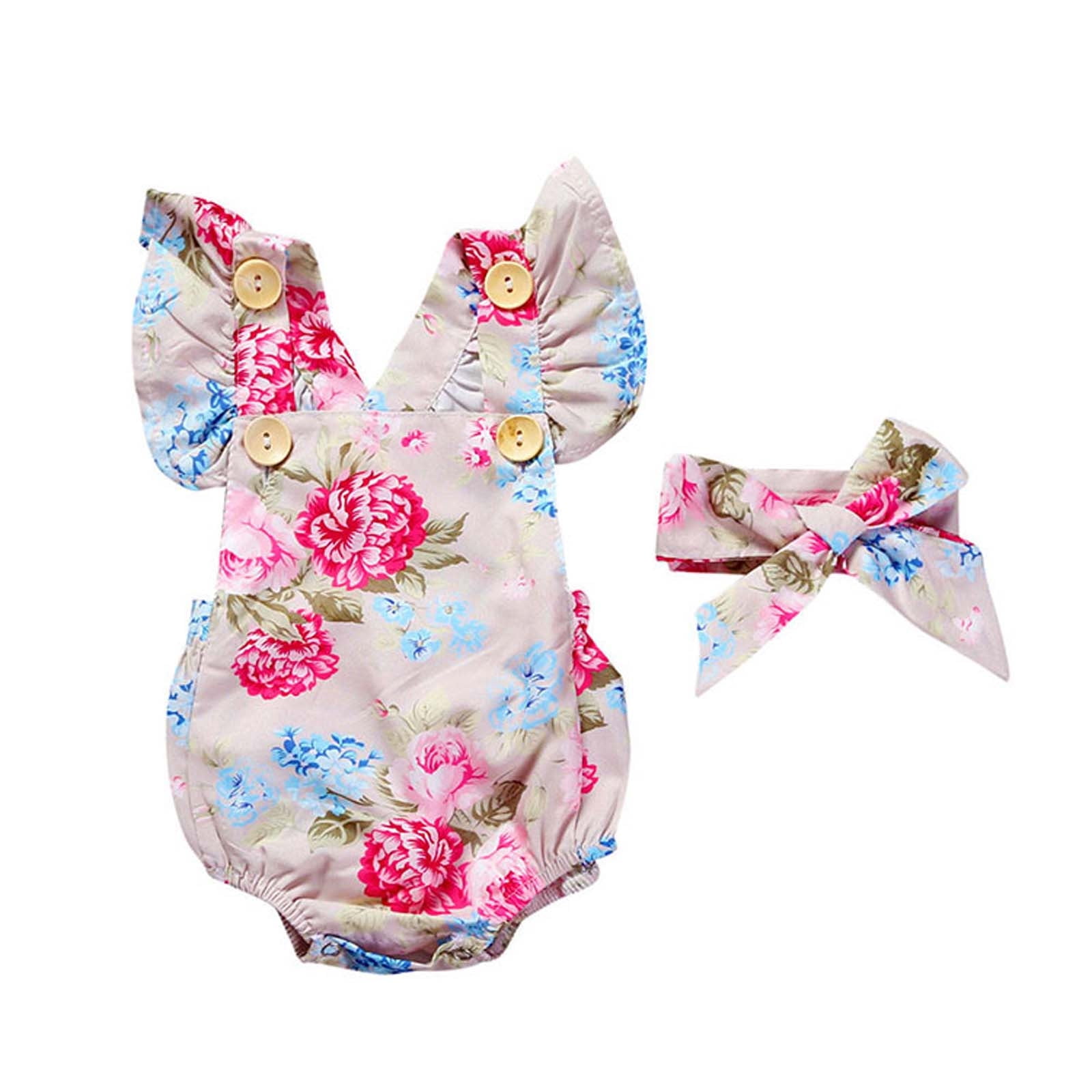 Odeerbi Baby Bodysuit Layette Set for Toddler Sleeveless Romper Flower ...
