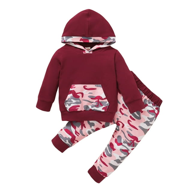 Odeerbi Baby Boys Girls Coats Sweatshirt Infant Camouflage Print Hoodie Tops+Pants Outfits Sets ...