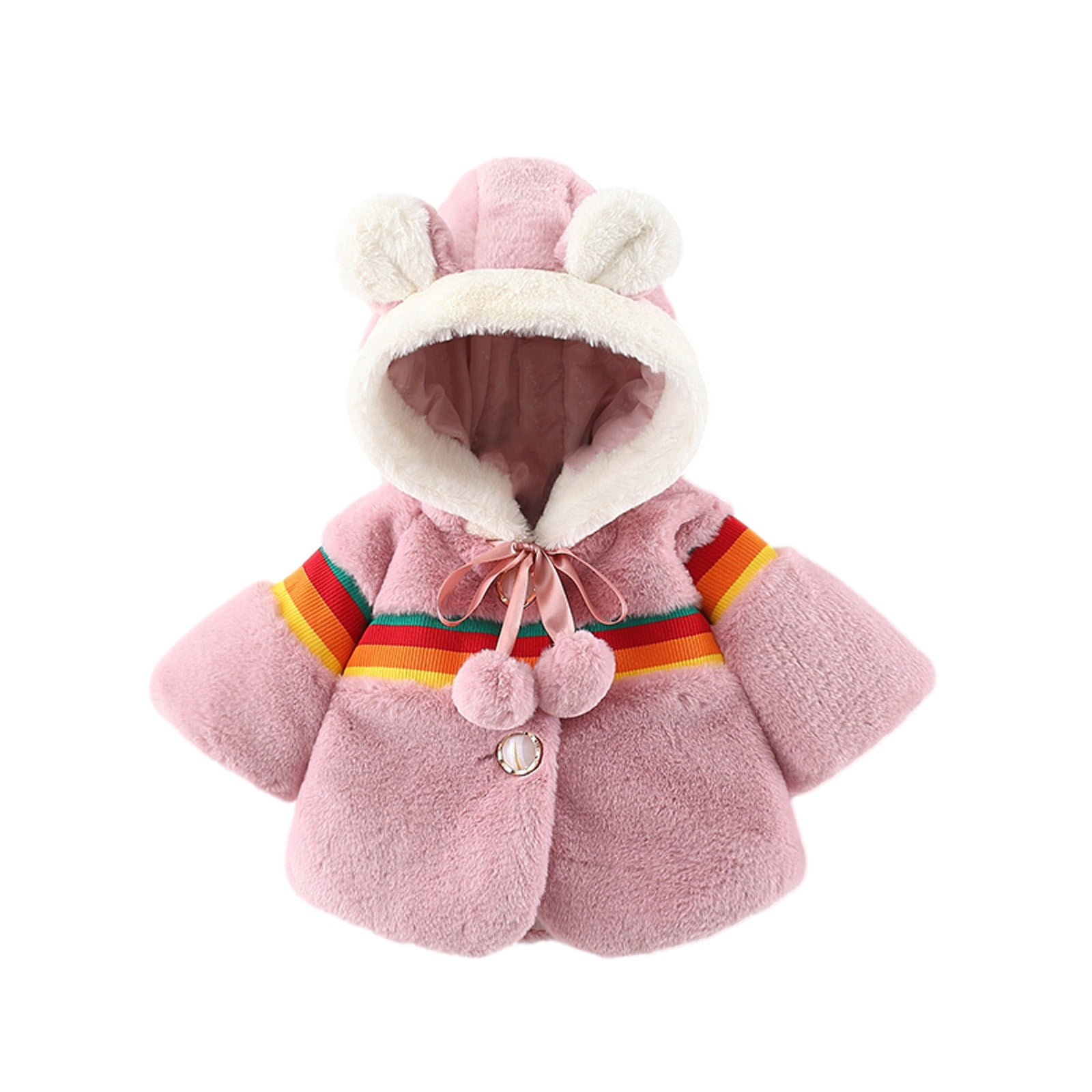 Odeerbi Baby Girl Clothes Toddler Winter Cloak Solid Color Rainbow Plush Cute Rabbit Ears Hoodie ...