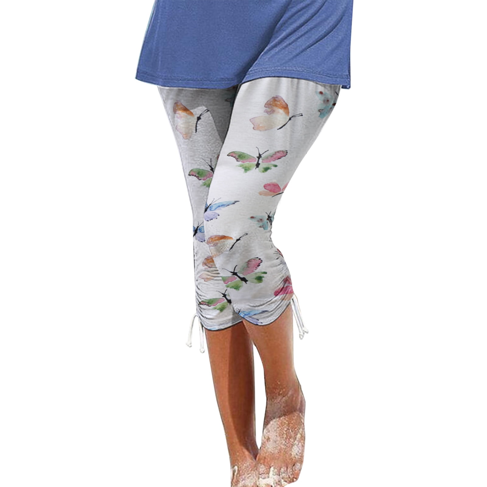 Odeerbi Beach Capris Pants for Women Casual Drawstring Printed Cropped ...