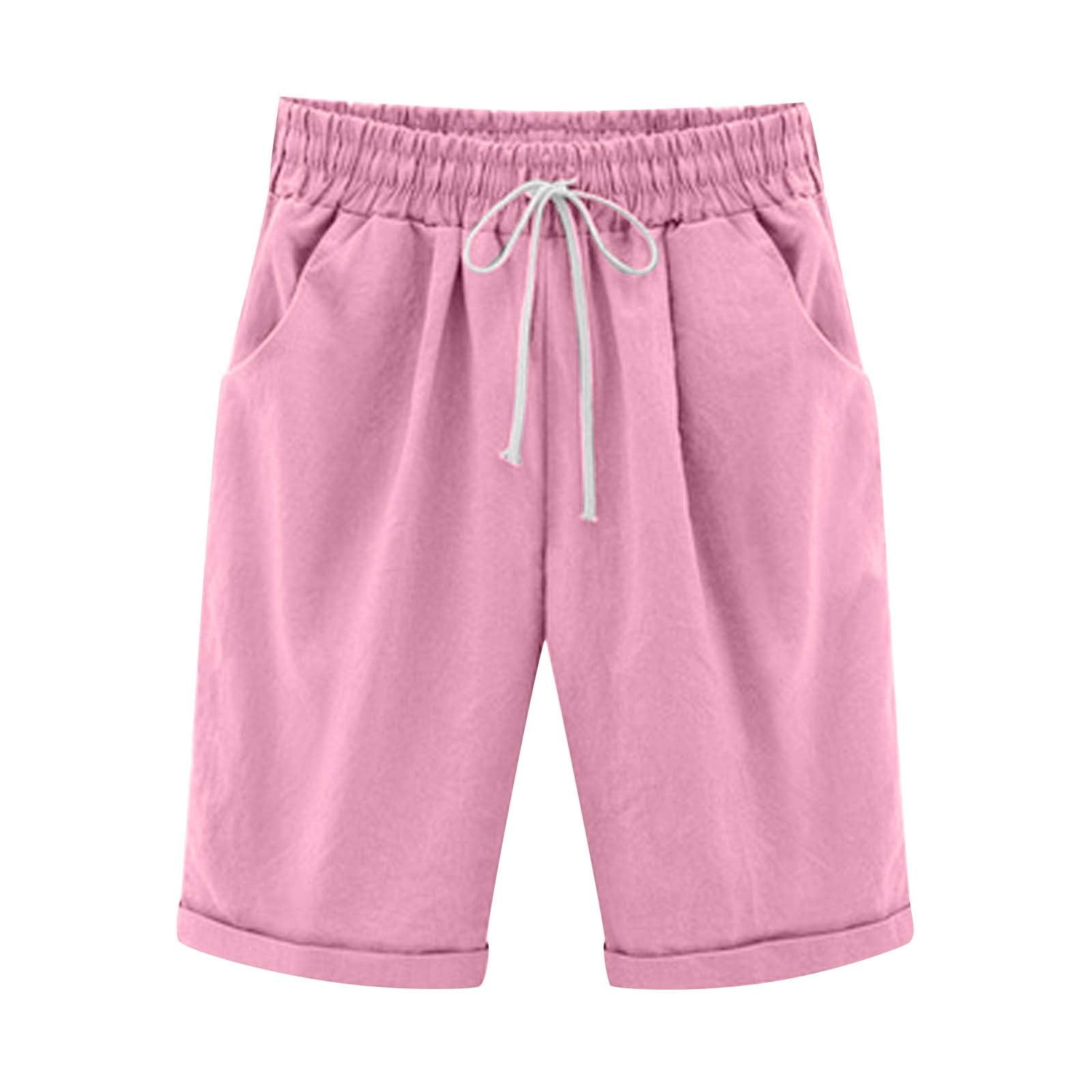 Odeerbi Womens Plus Elastic Waist Bermuda Shorts Solid Five Points