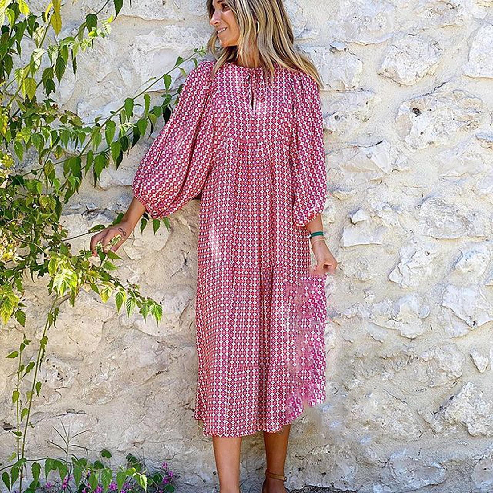 Odeerbi Boho Floral Dresses for Women Beach Sundresses Three Quarter ...