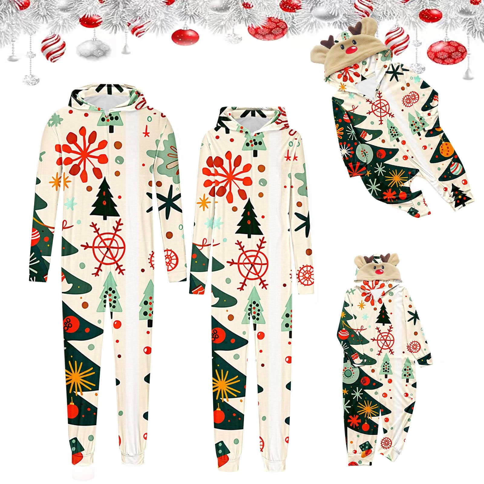 Odeerbi Christmas Onesie Pajamas for Family Holiday Hooded Sleep ...