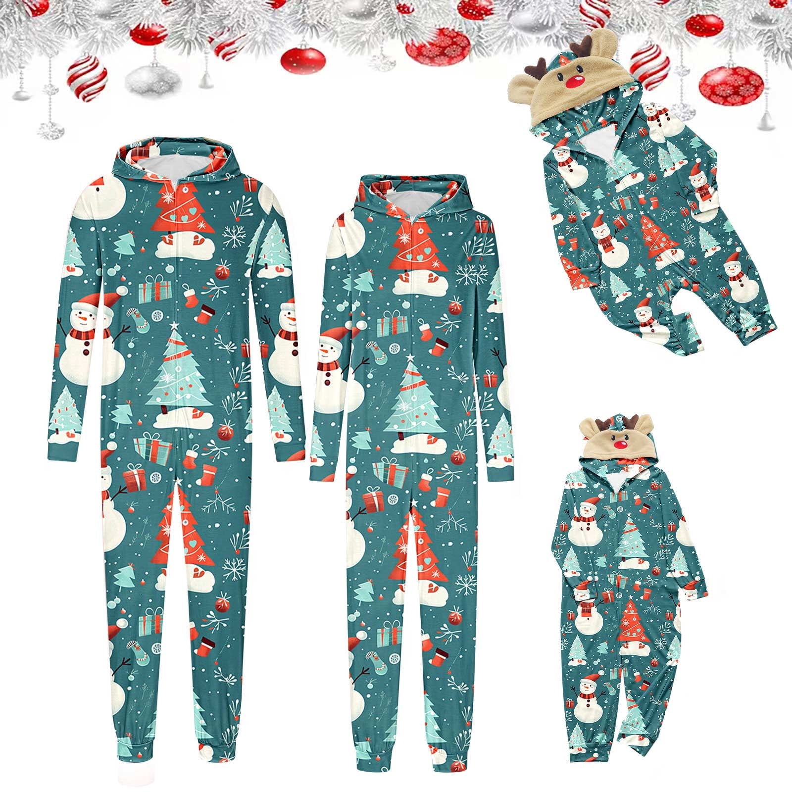 Odeerbi Christmas Onesie Pajamas for Family Holiday Hooded Sleep ...