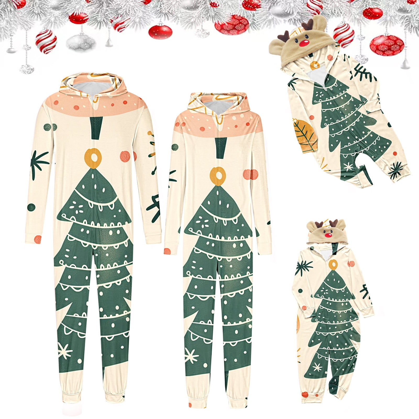 Odeerbi Christmas Onesie Pajamas for Family Holiday Hooded Sleep ...