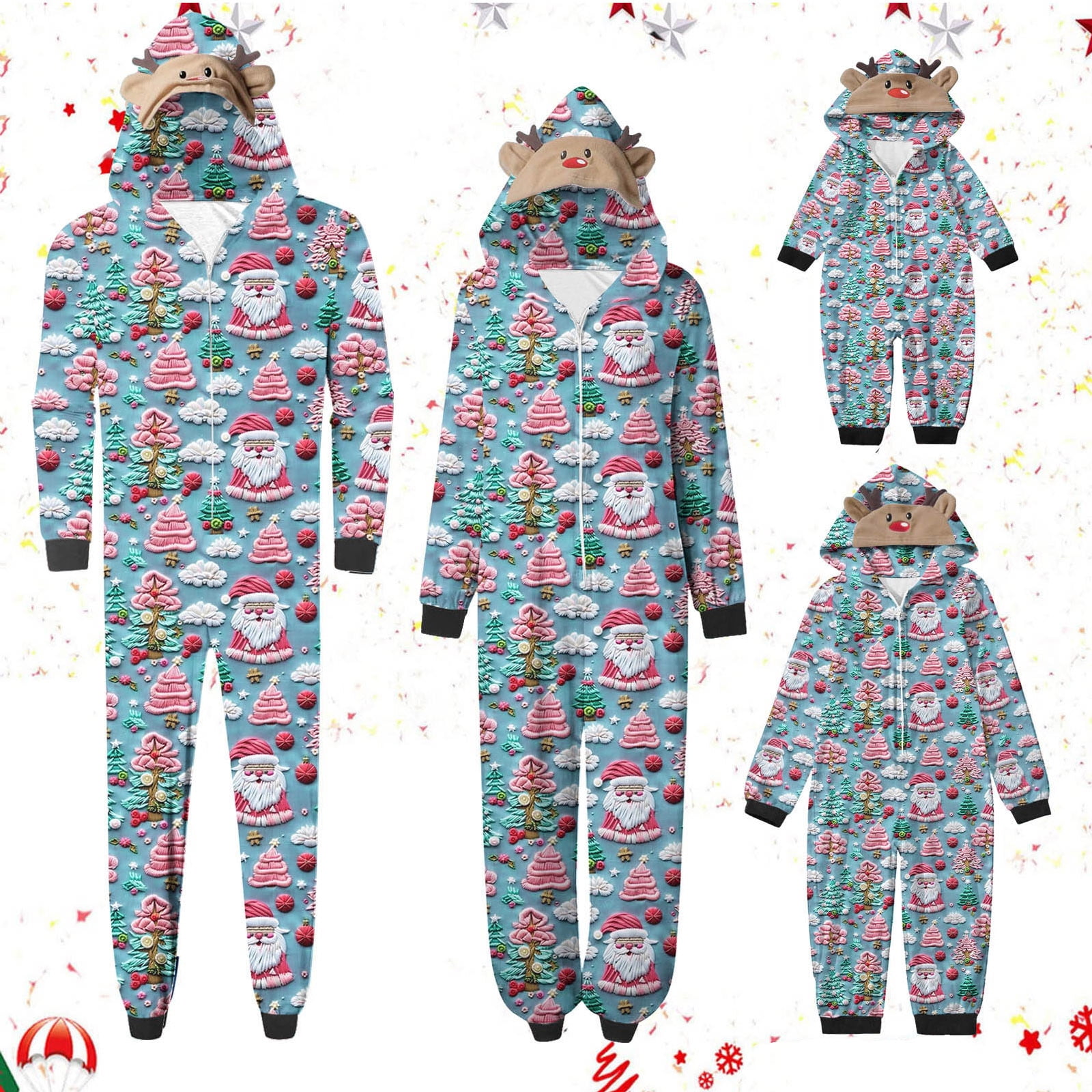 Odeerbi Christmas Onesie Pajamas for Family Holiday Sleep Jumpsuit Long ...