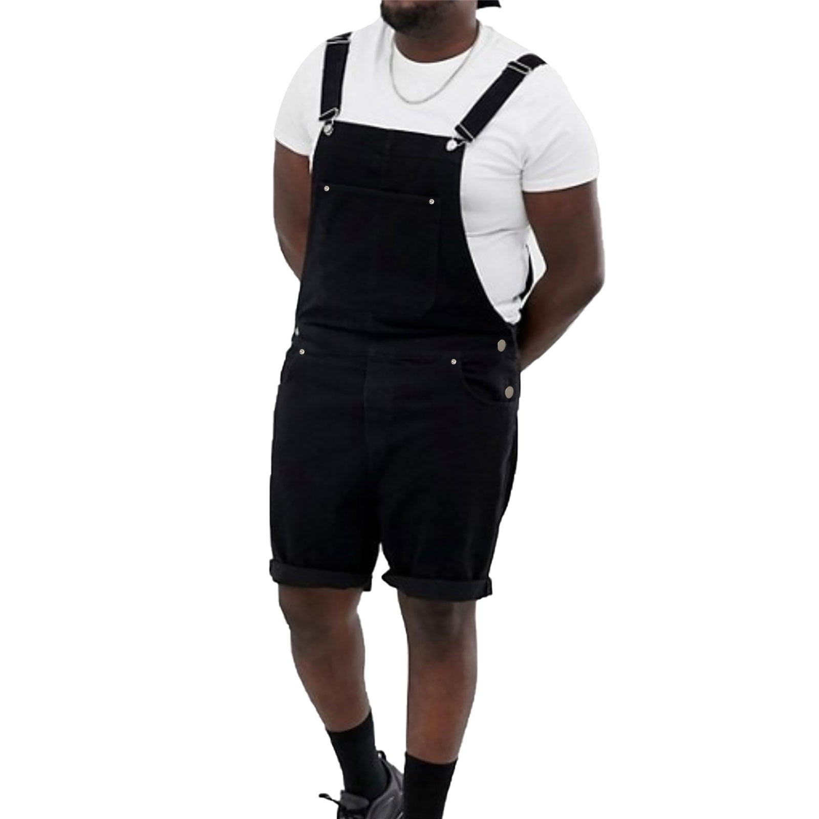 Odeerbi Denim Overall Shorts for Men 2025 Casual Fashion Solid Breast ...