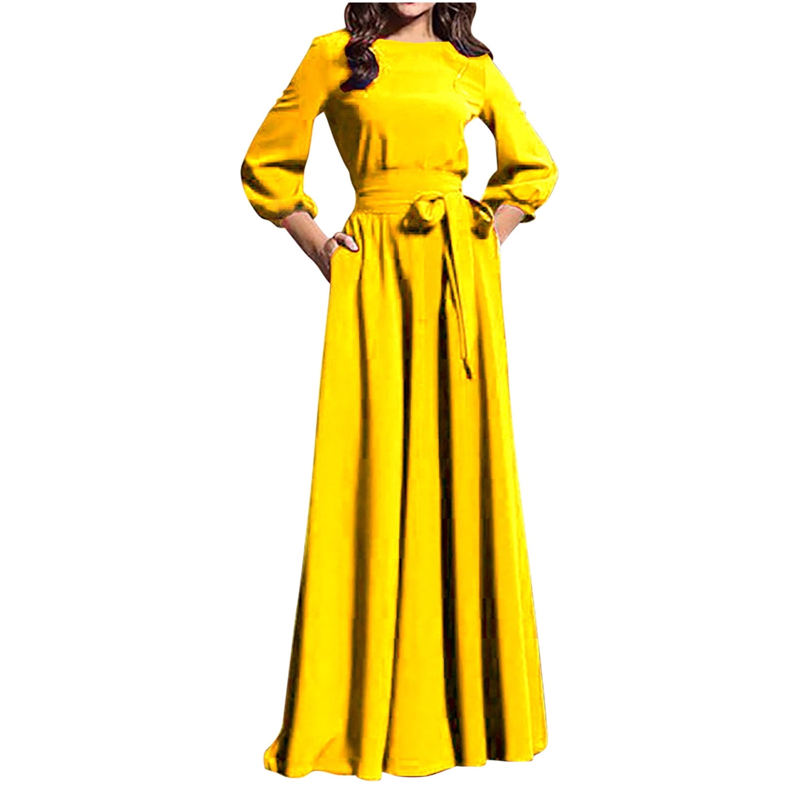 Odeerbi Dresses For Women 2025 Long Sleeve Elegant Long Round Neck ...